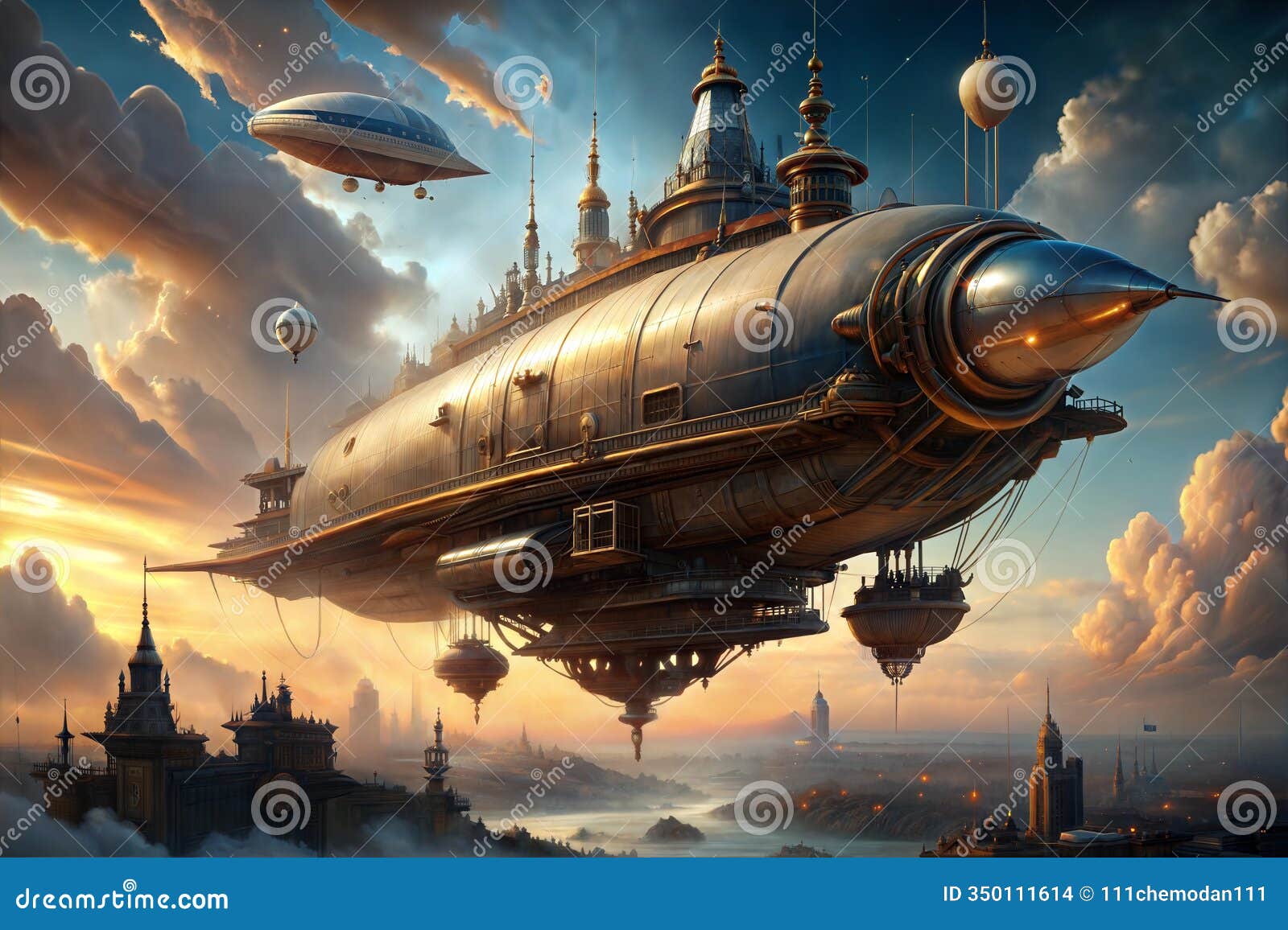 Retro-Futuristic Hot Air Balloon Featuring Mechanical Clockwork and ...