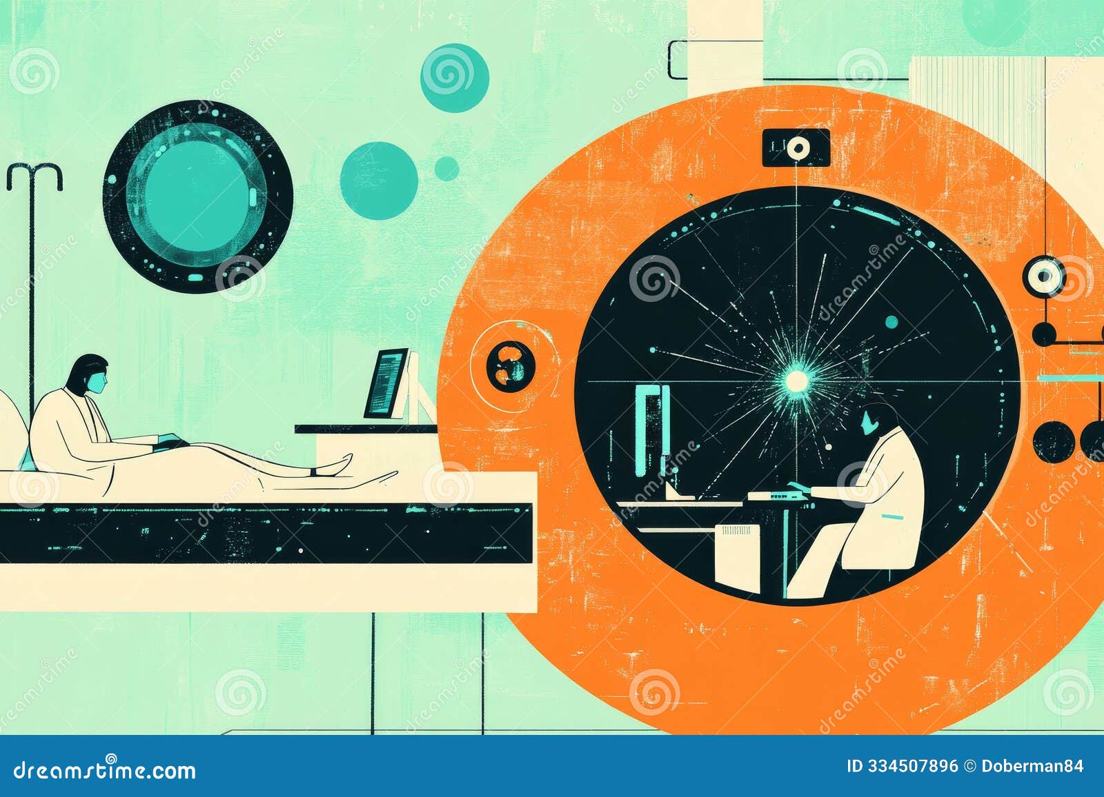 Retro-futuristic Illustration of Scientists Working on Space Technology ...