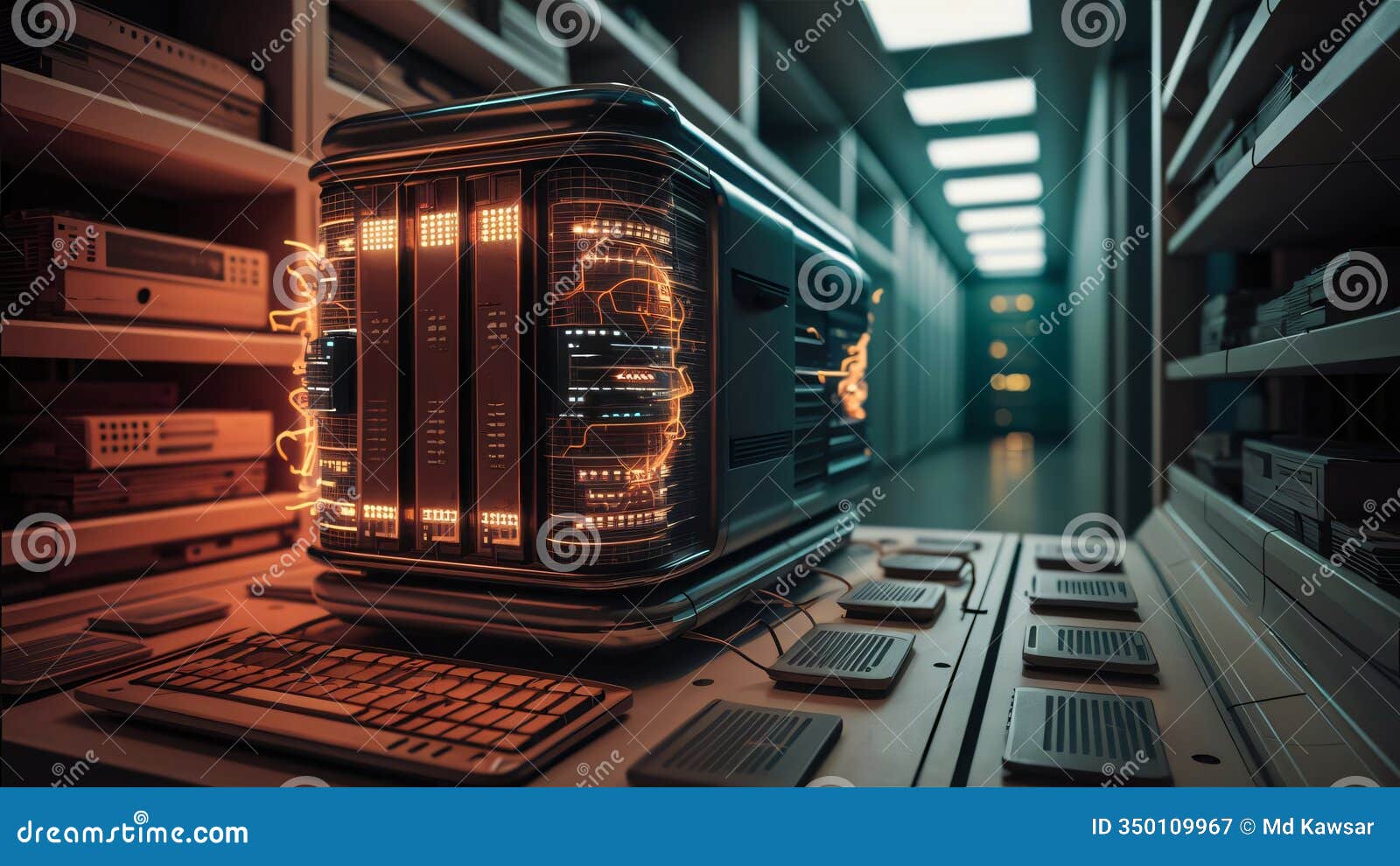 Retro Futuristic Server Room, Powerful Data Center High Quality Image ...