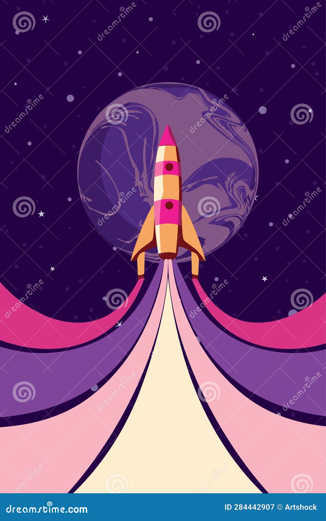 Retro Futuristic Shuttle in Space Stock Vector - Illustration of flame ...