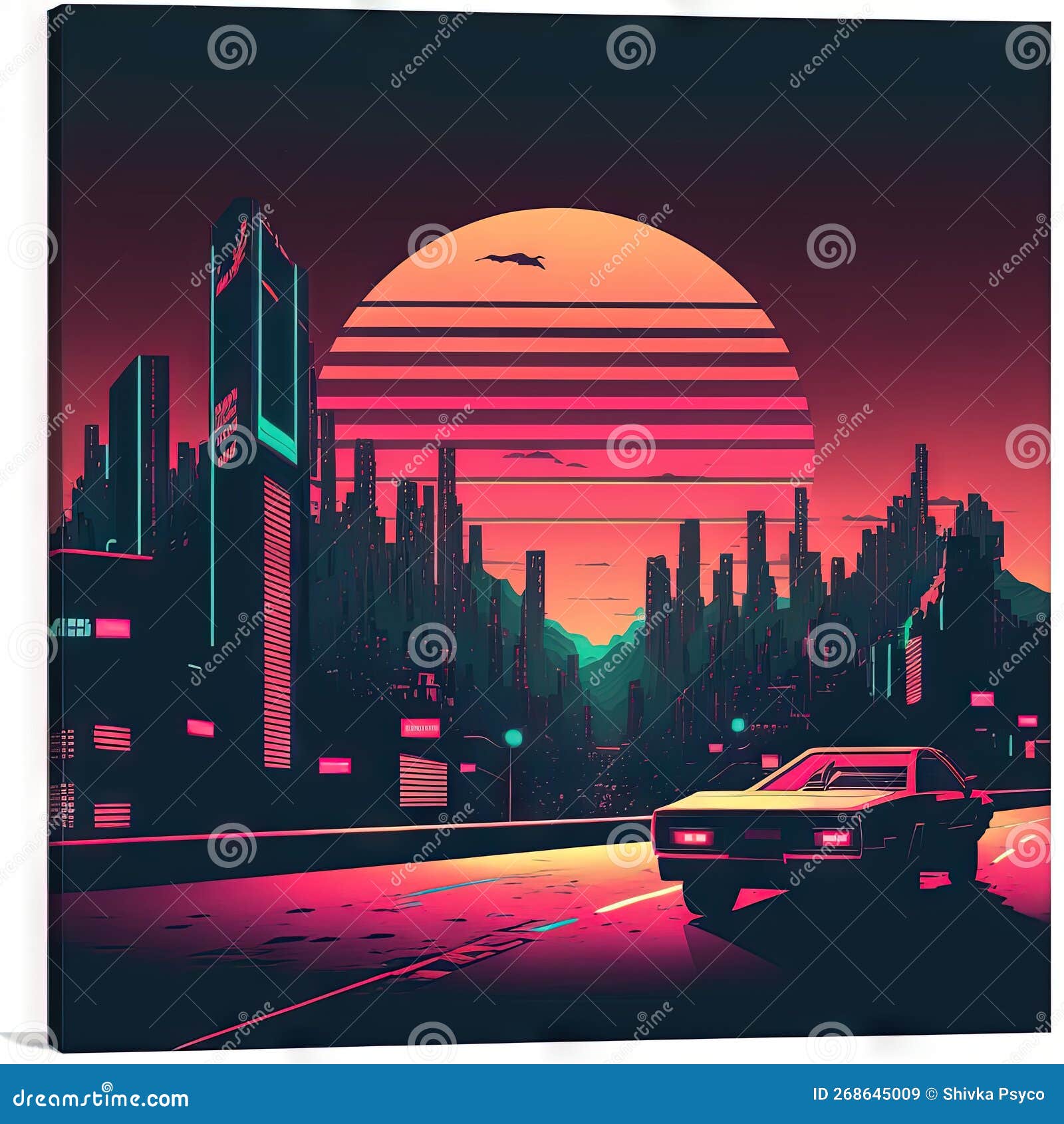 Retro Futuristic Synthwave Retrowave Styled Night Stock Illustration ...