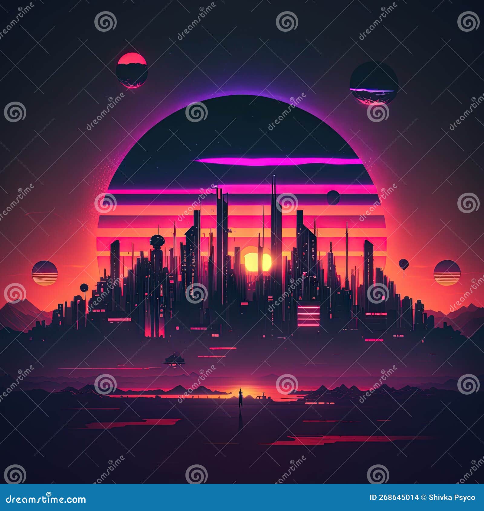 Retro Futuristic Synthwave Retrowave Styled Night Stock Illustration ...