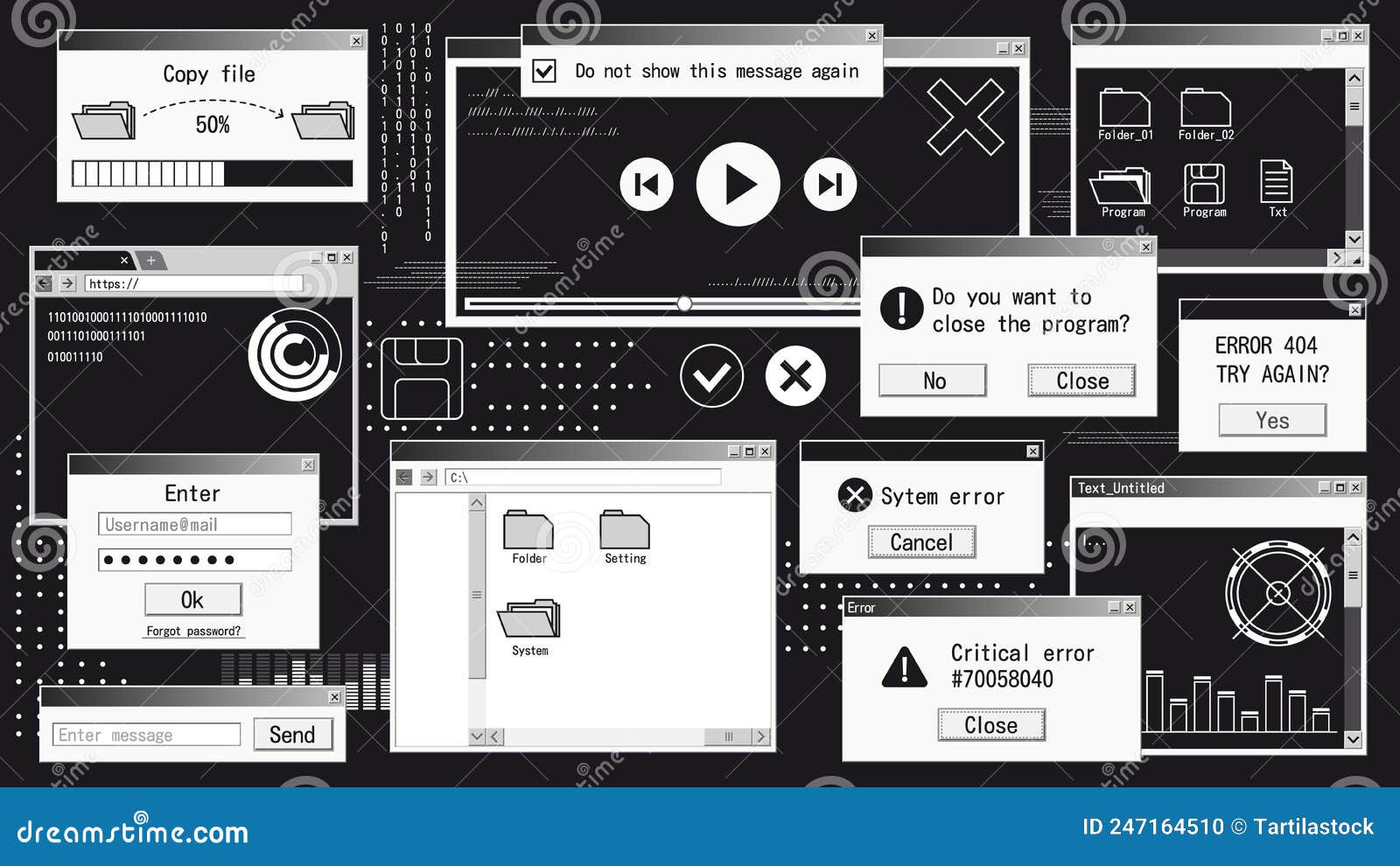 Retro Error Message. Old User Interface System Failure Window, Fatal And Critical Errors ...