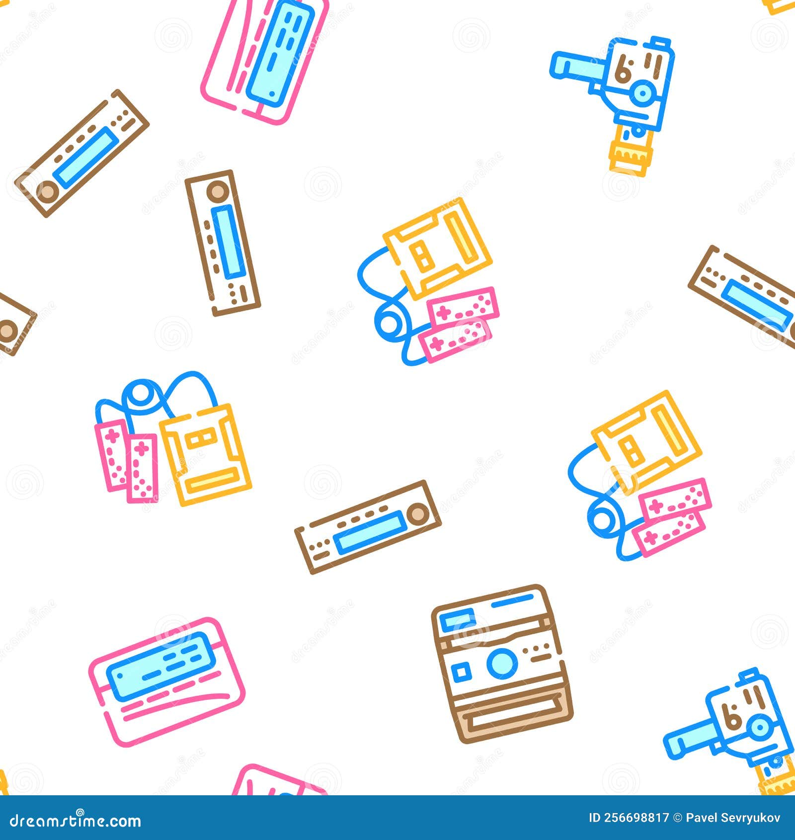 Retro Gadget Vintage Techology Vector Seamless Pattern Stock ...