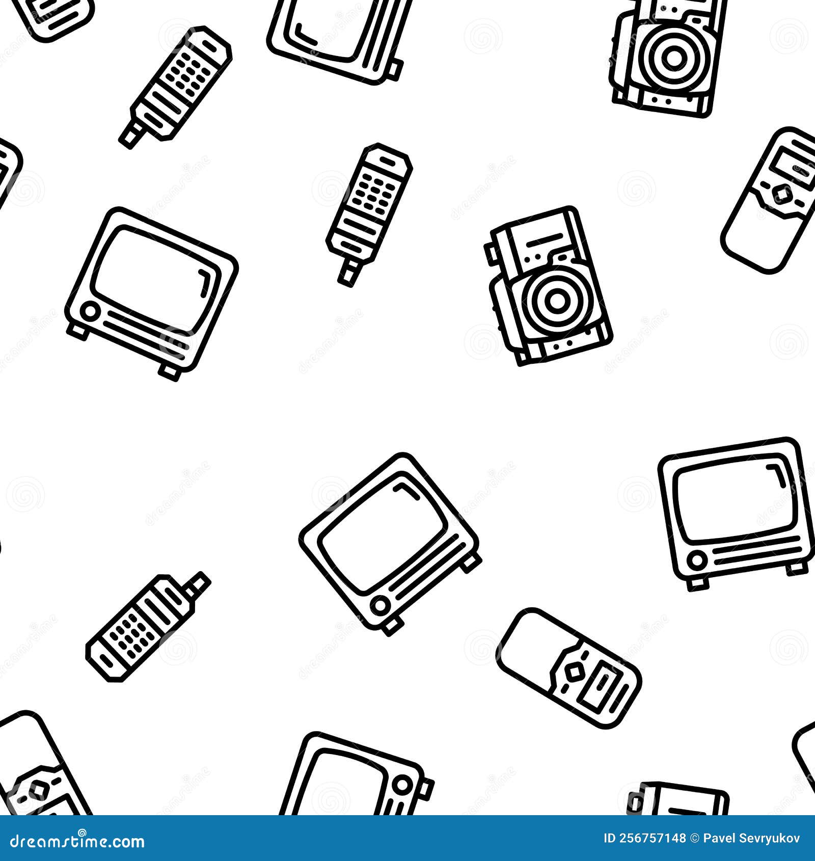 Retro Gadget Vintage Techology Vector Seamless Pattern Stock ...