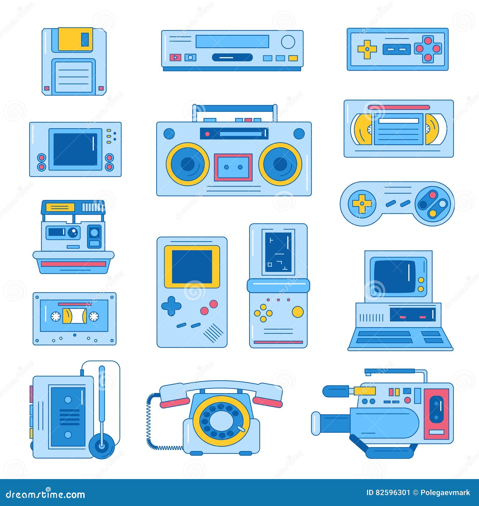 Retro Gadgets from 90s in Flat Line Style. Hipster Old Devices Stock ...