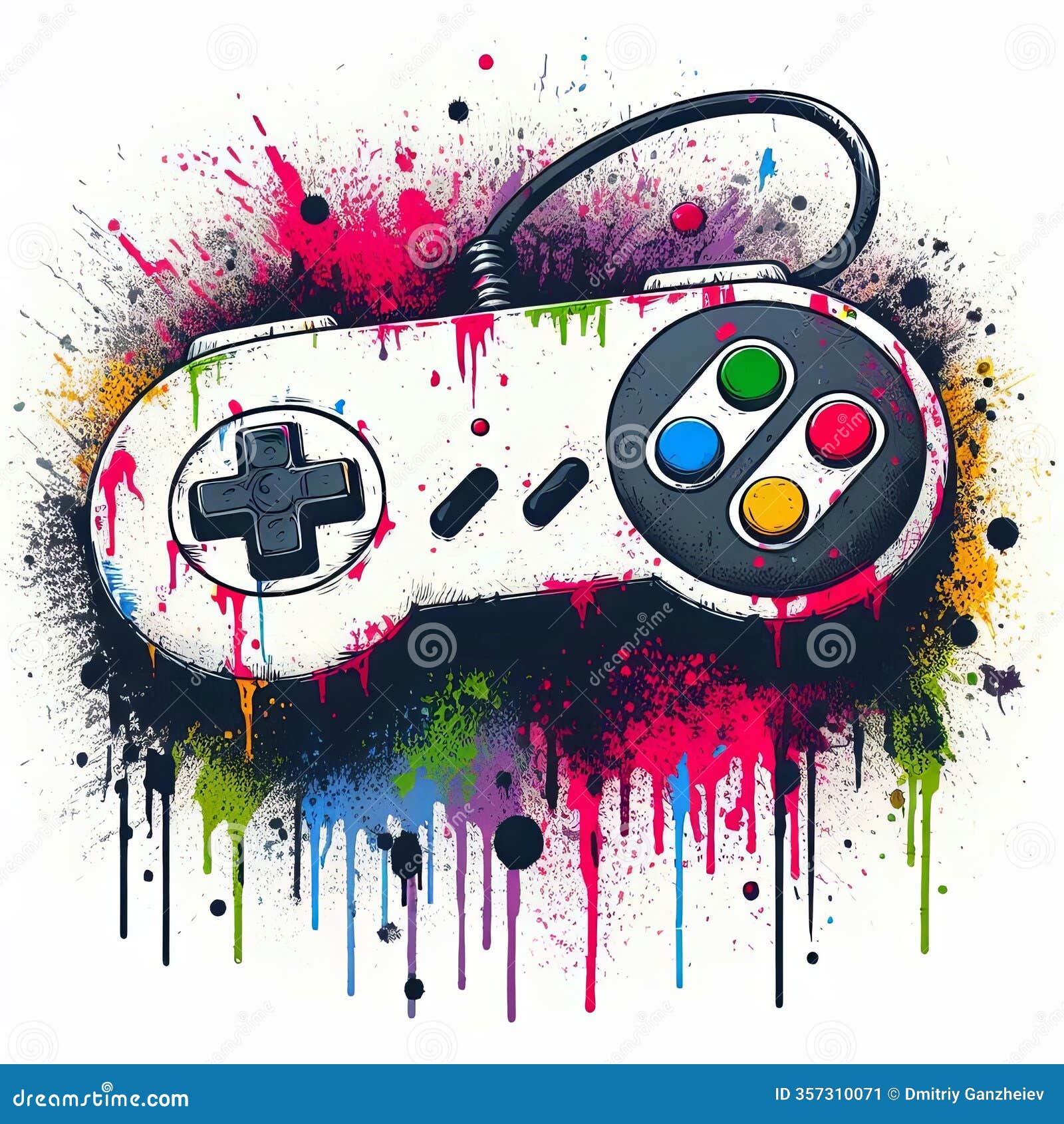 Retro Gaming Controller with Color Explosion Stock Illustration ...