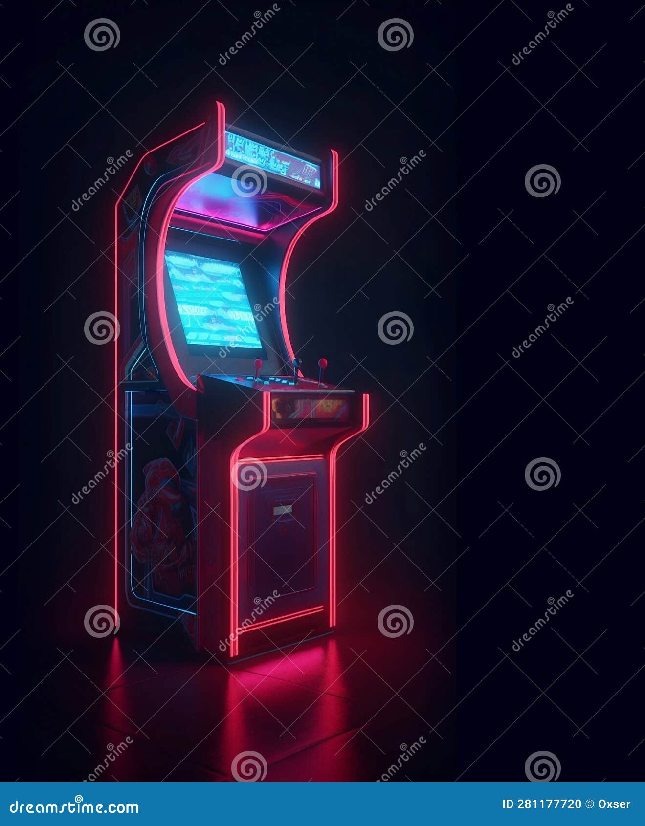 Retro Gaming Neon Arcade Machine. Stock Illustration - Illustration of ...