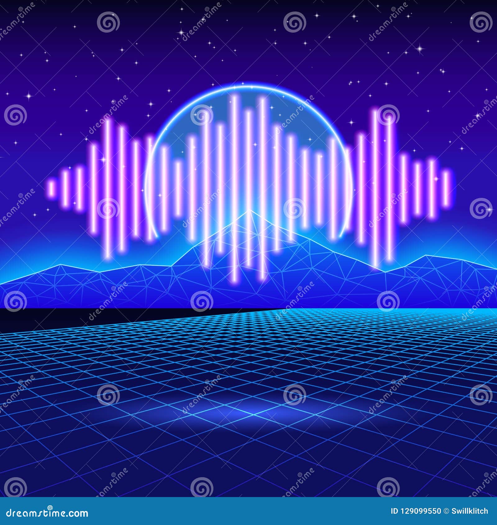Retro Gaming Neon Background with Shiny Music Wave Stock Vector ...