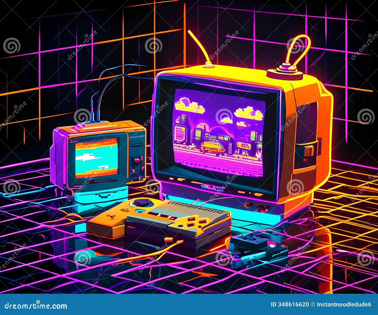 Retro Gaming Nostalgia - Isometric Pixel Art Setup Stock Illustration ...