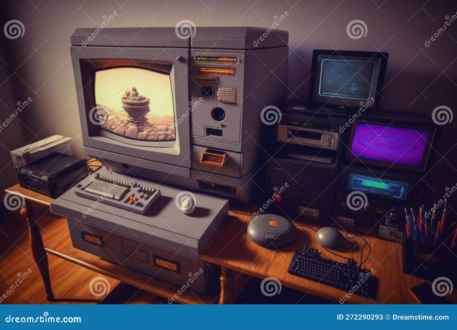 Retro Gaming Room 90s Interior. Generative AI Stock Illustration ...