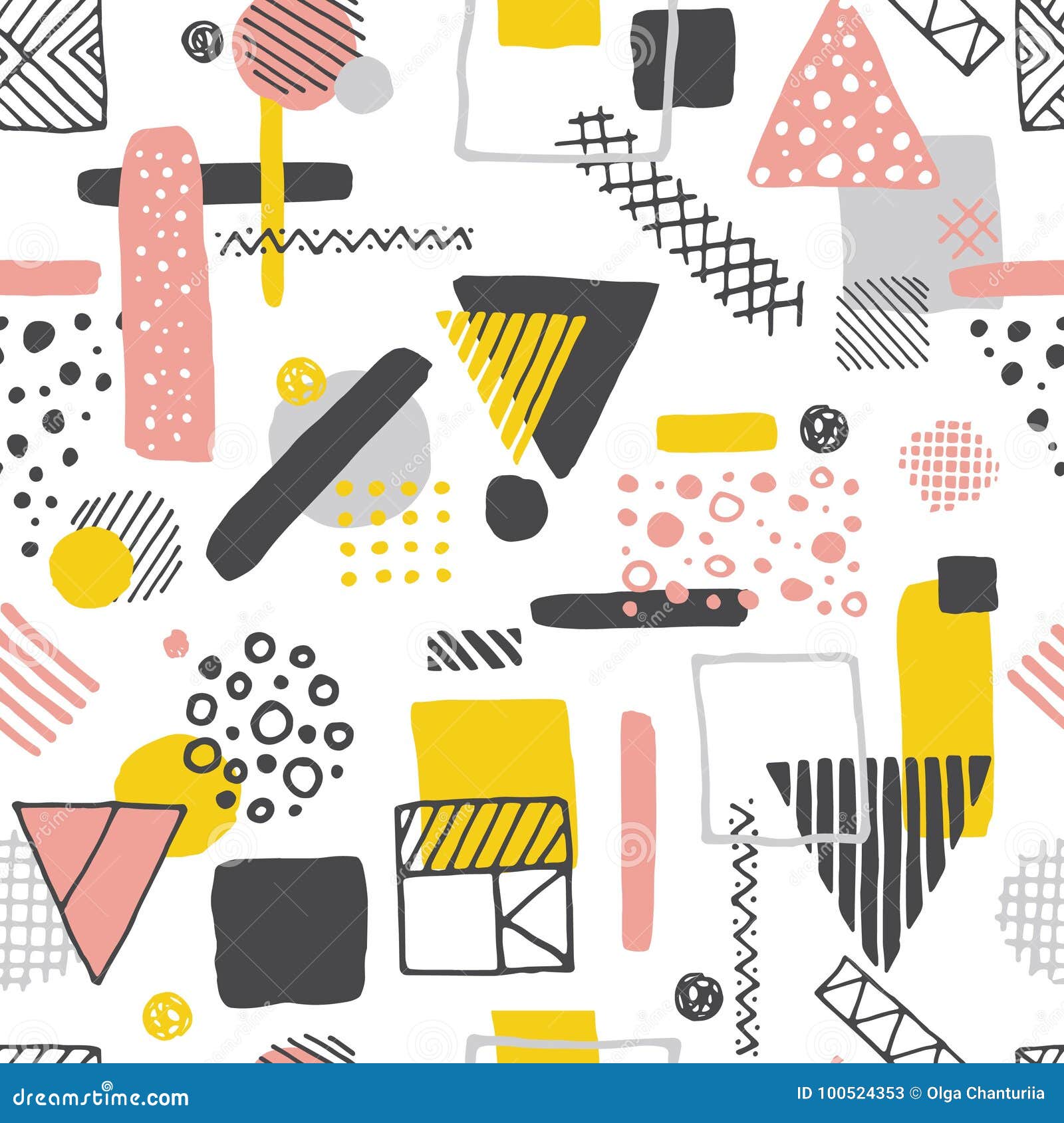 Retro Geometric Hand Drawn Seamless Pattern. Stock Vector ...