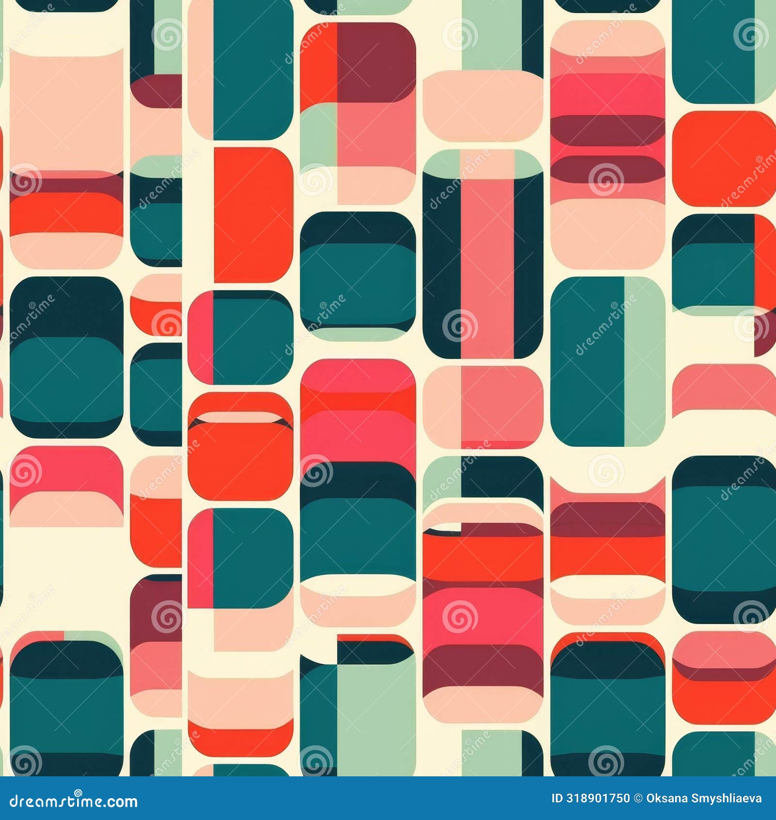 Retro Geometric Pattern Wallpaper in Mid-Century Colors Stock Photo ...