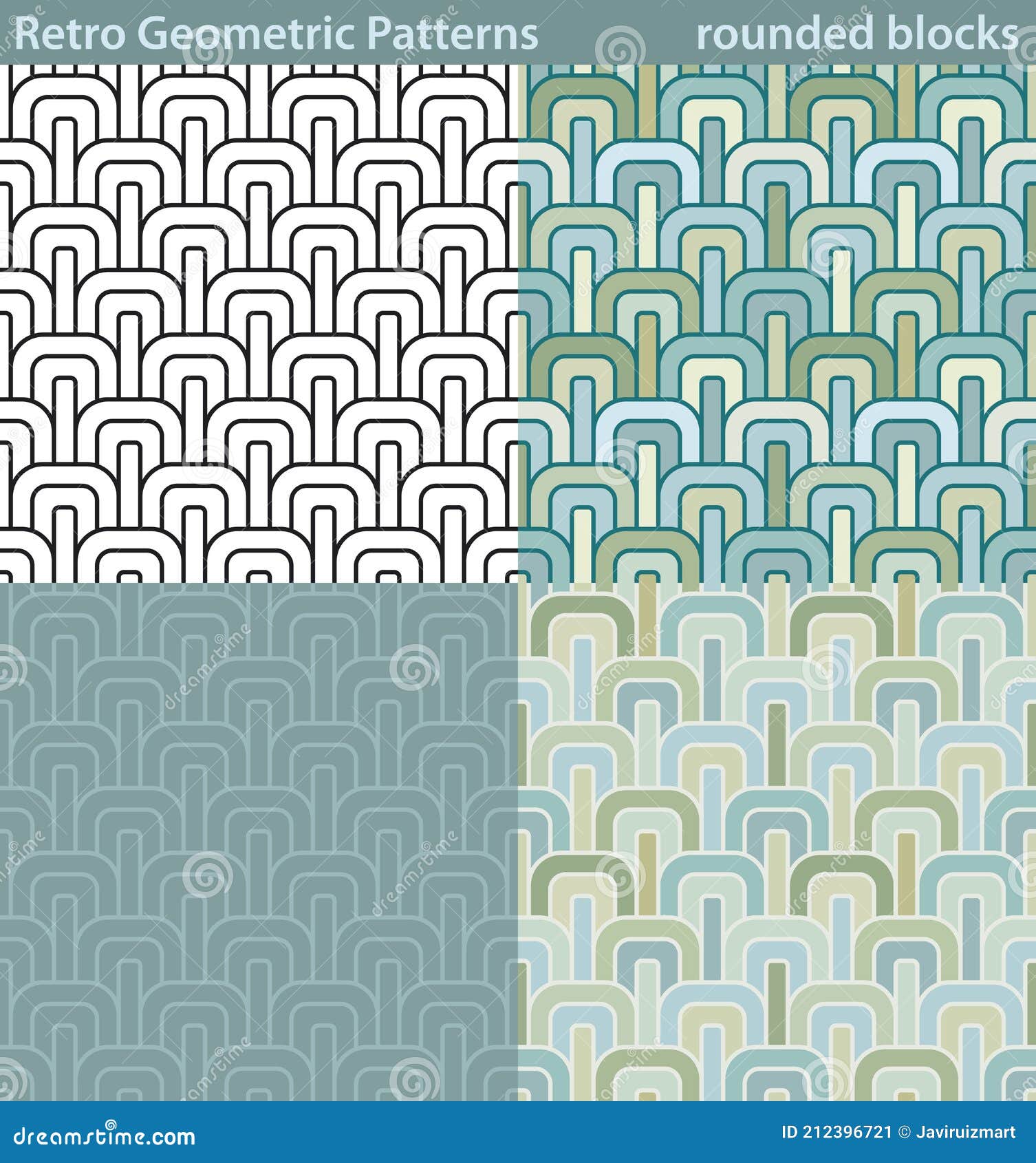Retro Geometric Patterns, Rounded Blocks Stock Vector - Illustration of ...