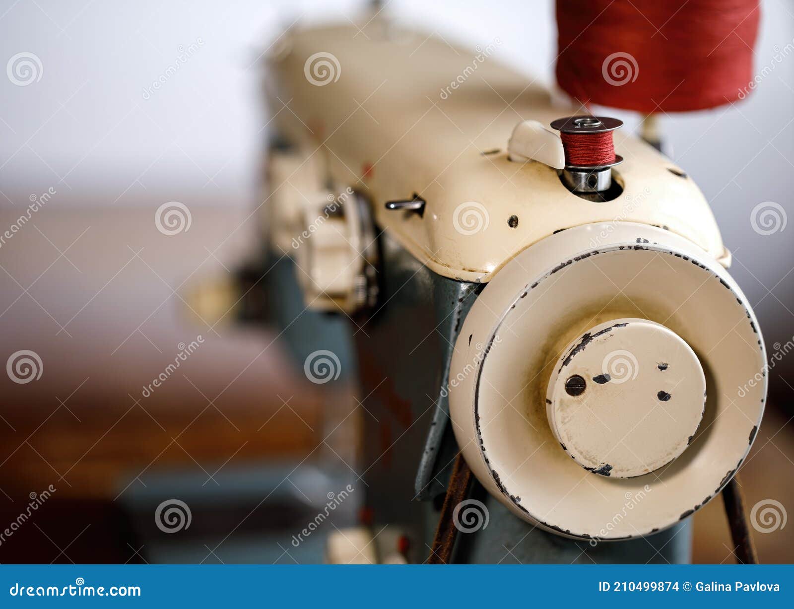 Retro German Sewing Machine. the Process of Winding the Thread on the ...