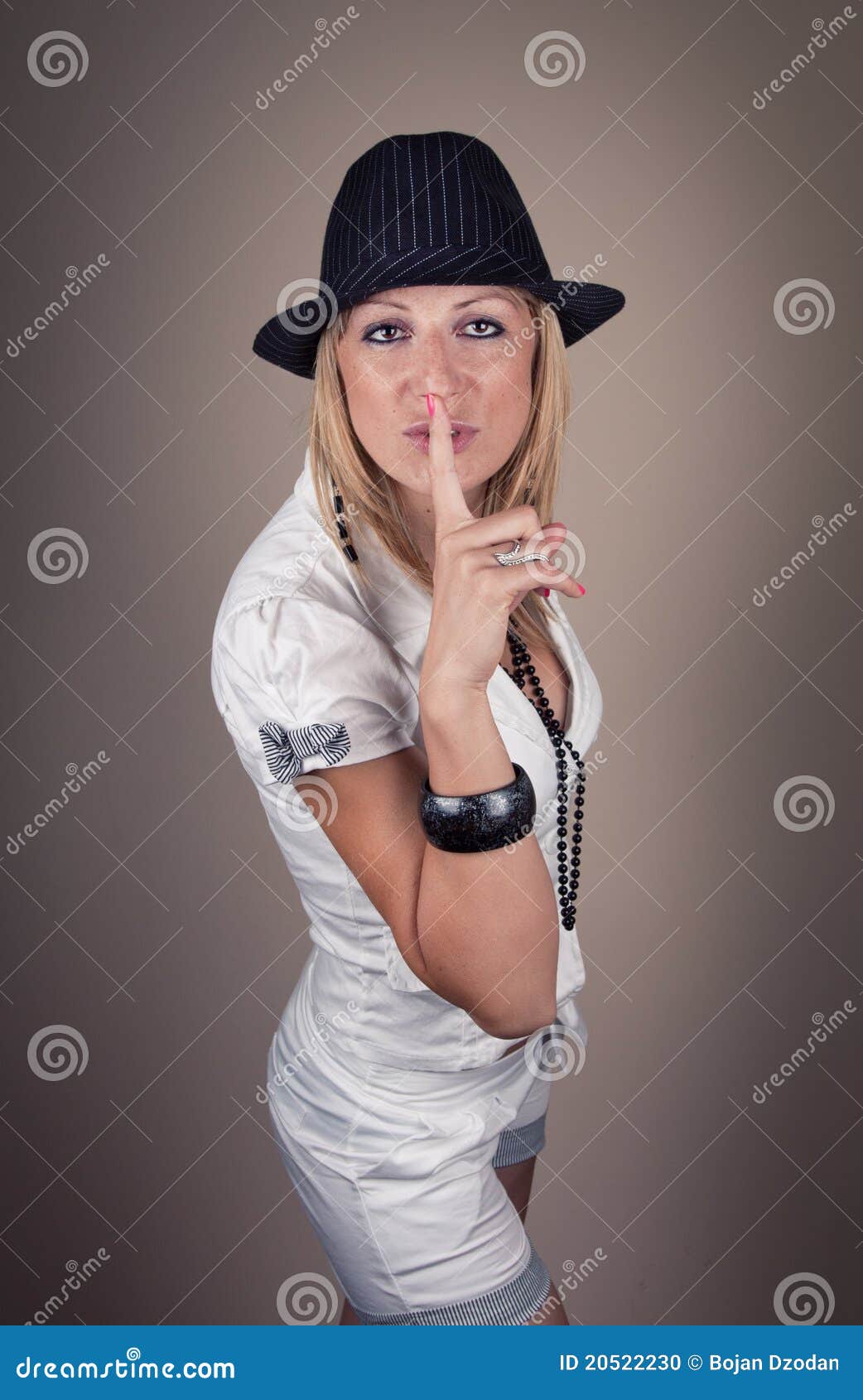 Retro girl be quite stock photo. Image of woman, secrecy - 20522230