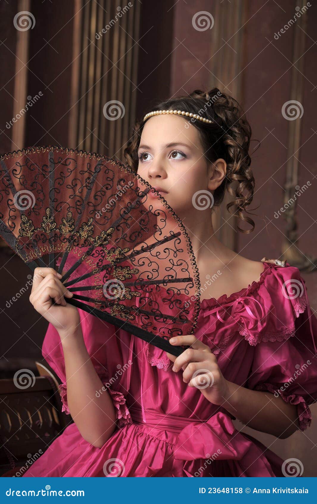 Retro the girl with a fan stock photo. Image of adult - 23648158