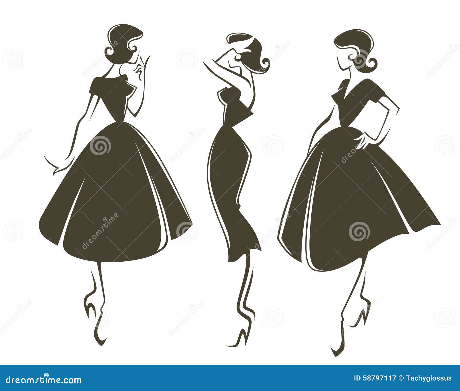 Retro girls stock vector. Illustration of hair, outline - 58797117