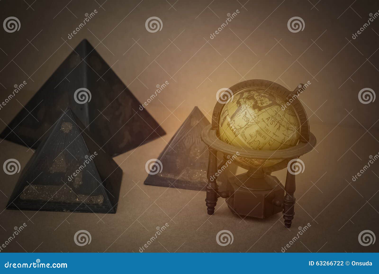Retro Globe Model and Pyramids Stock Photo - Image of sphere ...