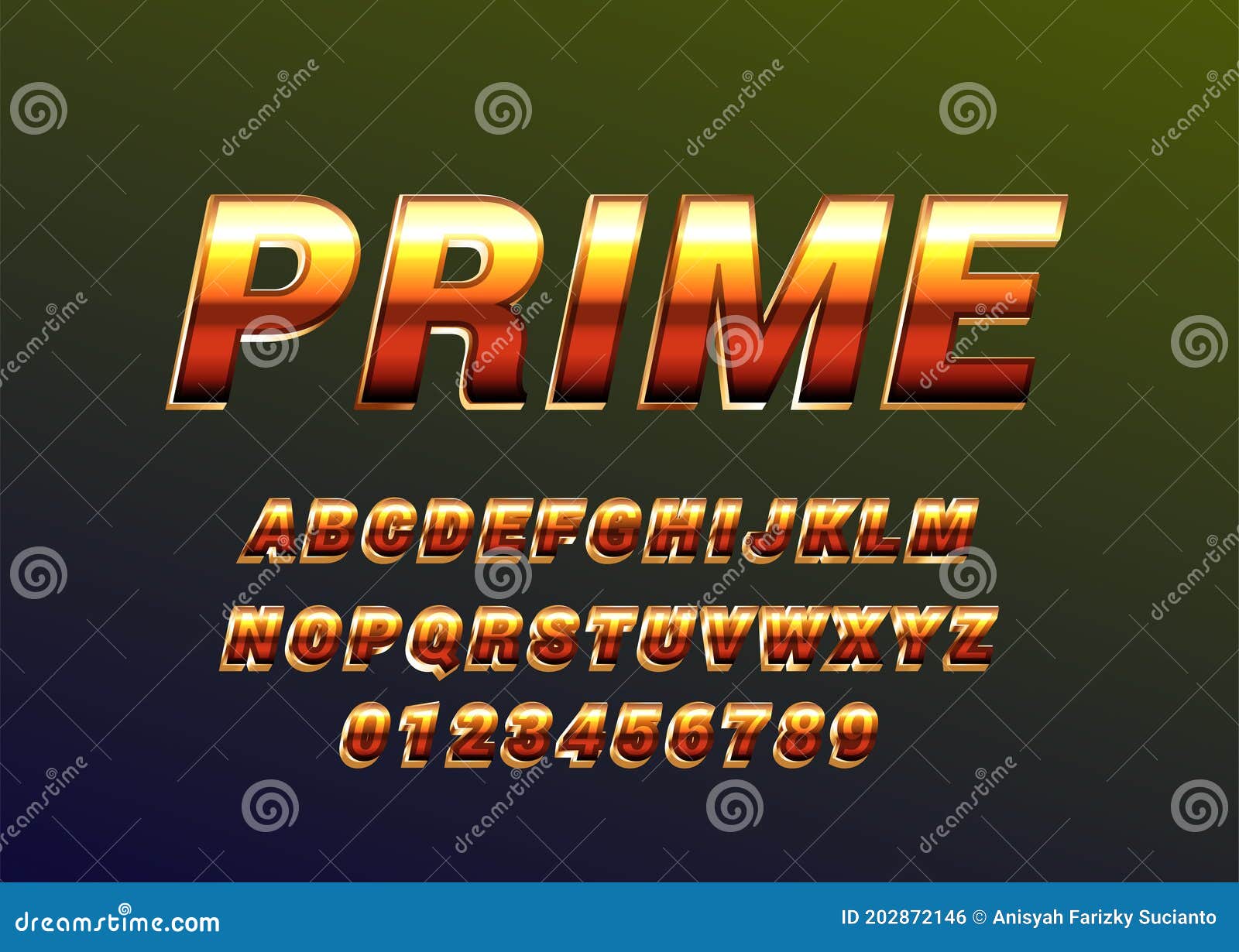 Retro Gold Metallic Font Alphabet. Custom Typeface Template Stock ...