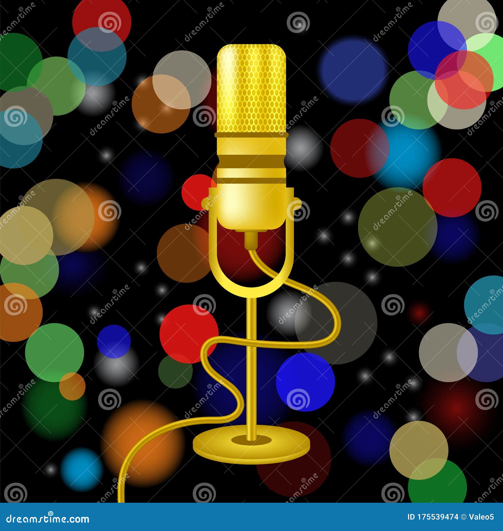 Retro Gold Microphone Icon Isolated on Blurred Colored Lights ...