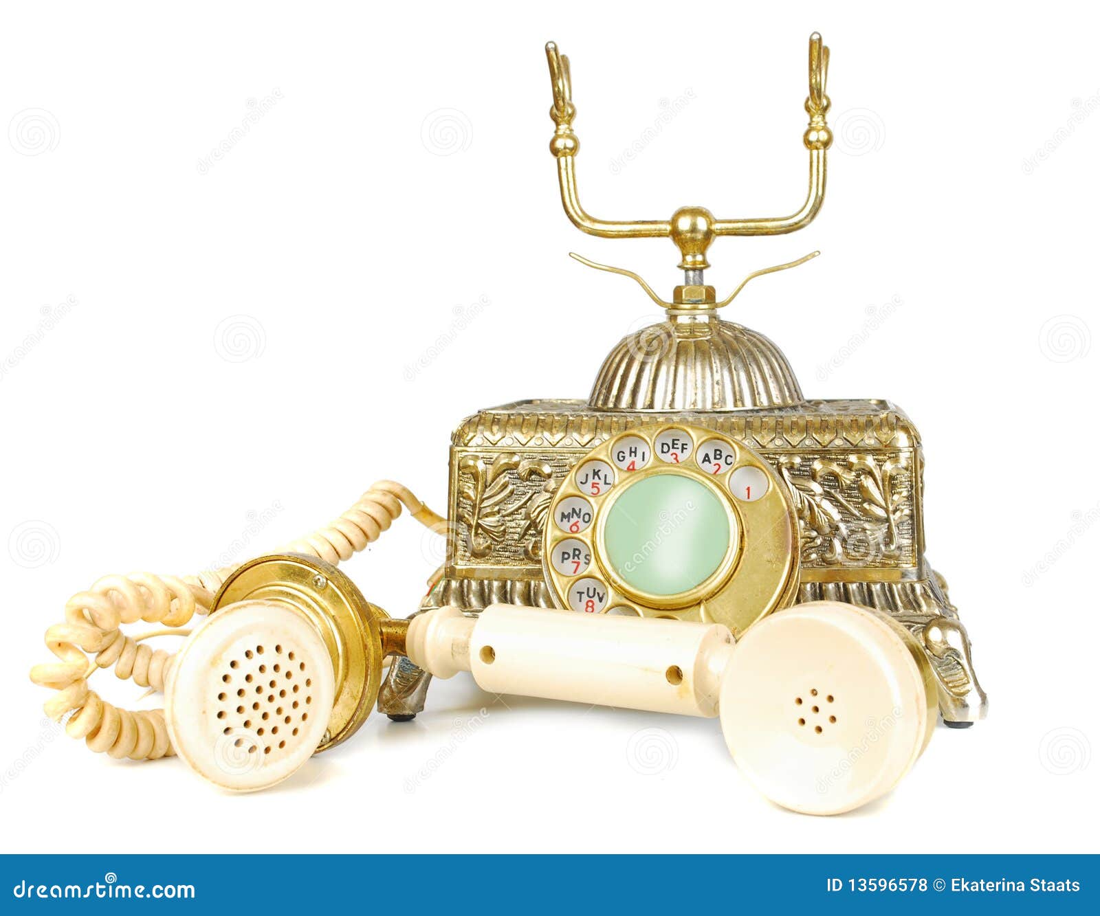 Retro gold phone. stock photo. Image of retro, technology - 13596578