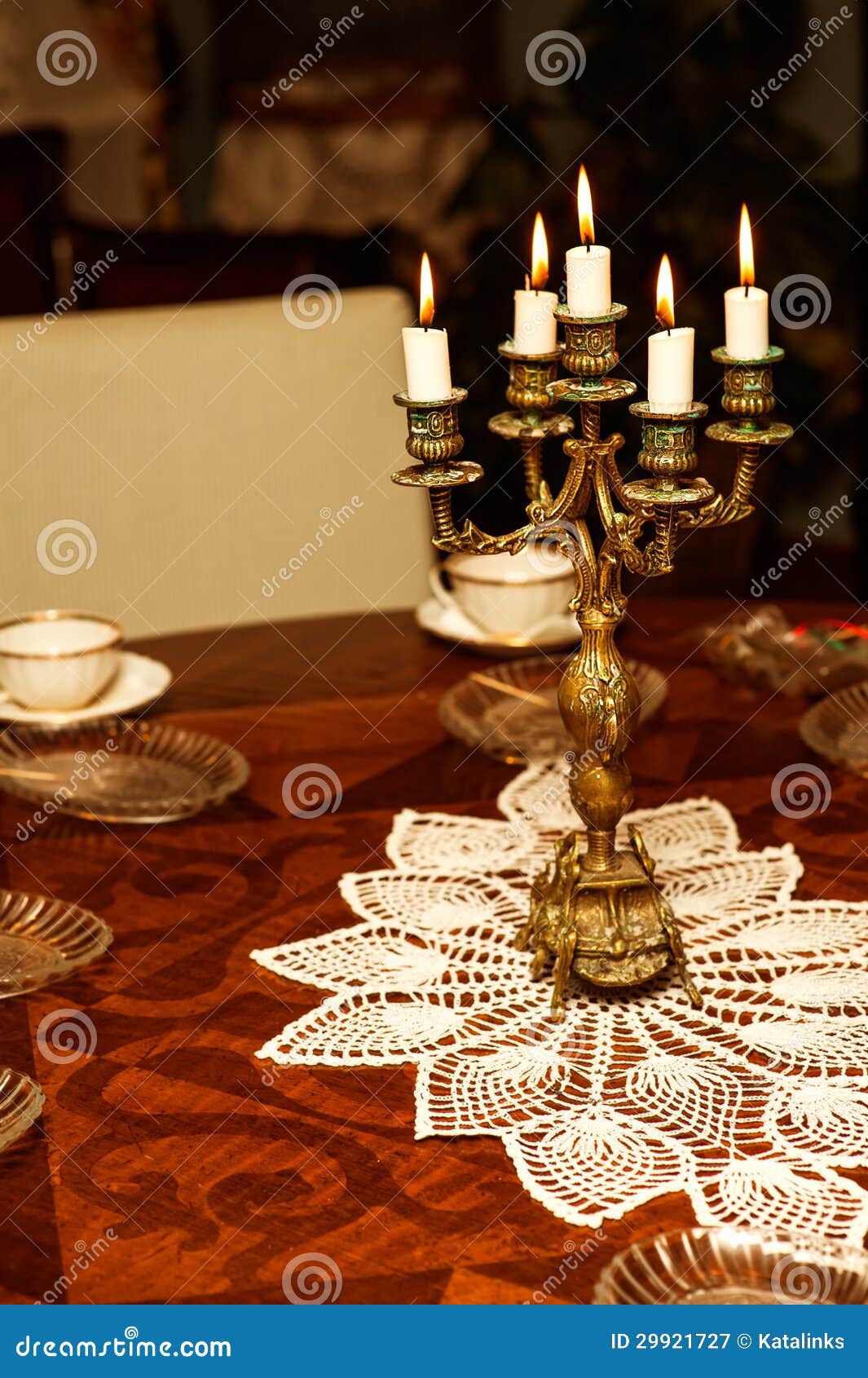 Candlestick with Five Candles Stock Image - Image of metallic, object ...