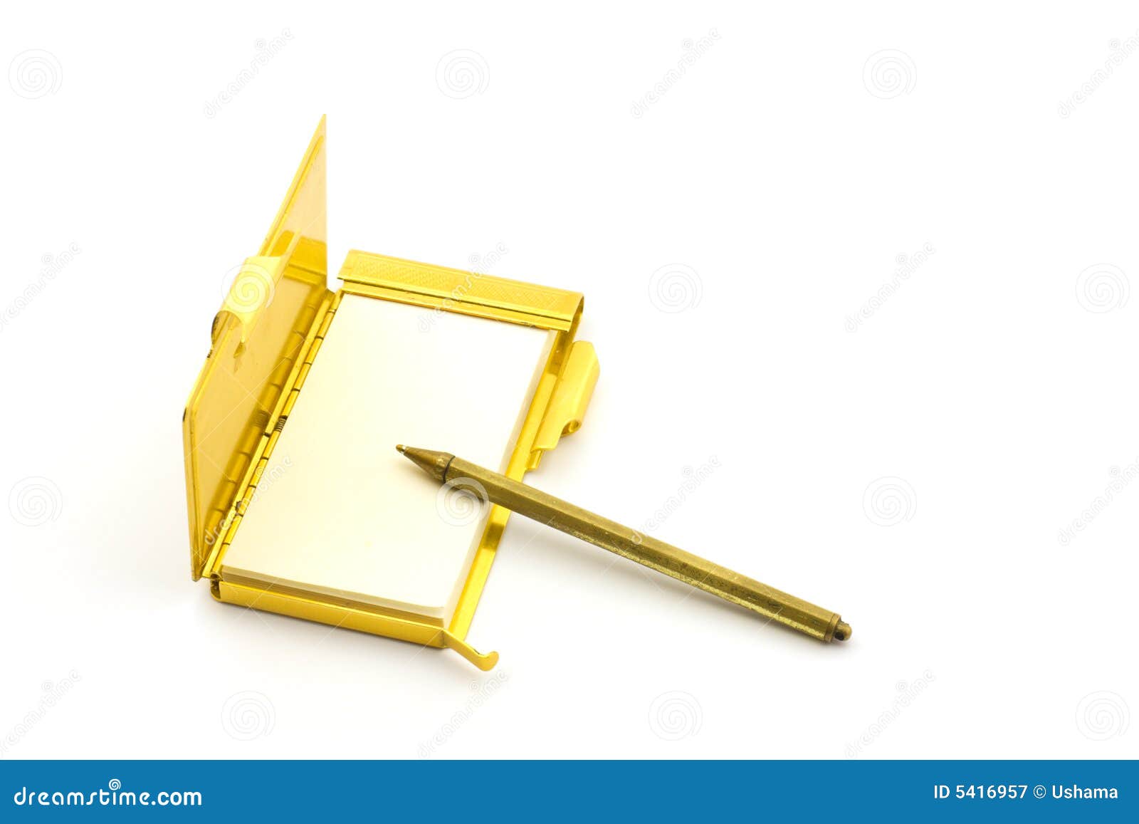 Retro Golden Notepad and a Pen, Isolated Stock Image - Image of ...