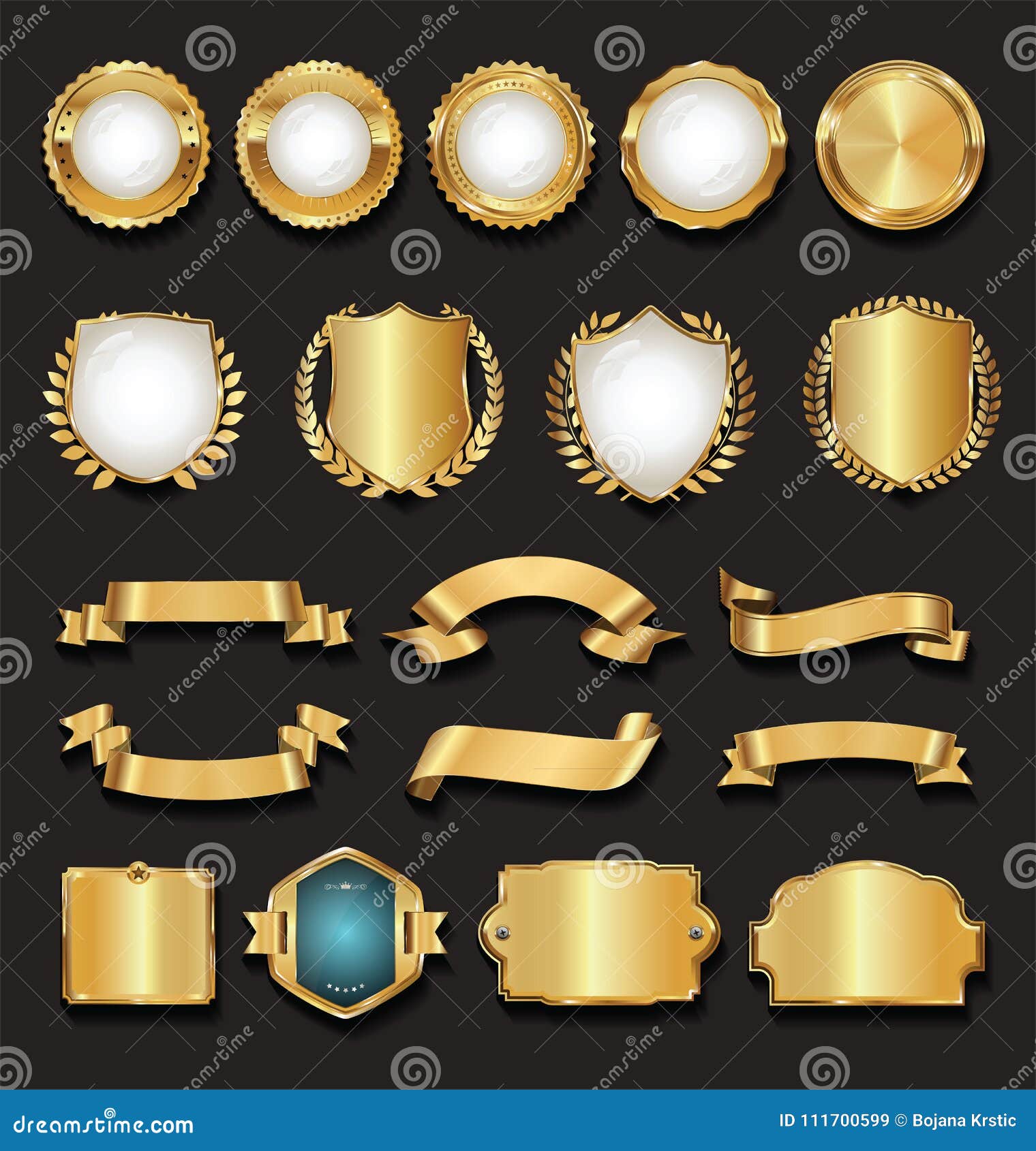 Retro Golden Ribbons Labels and Shields Collection Stock Vector ...