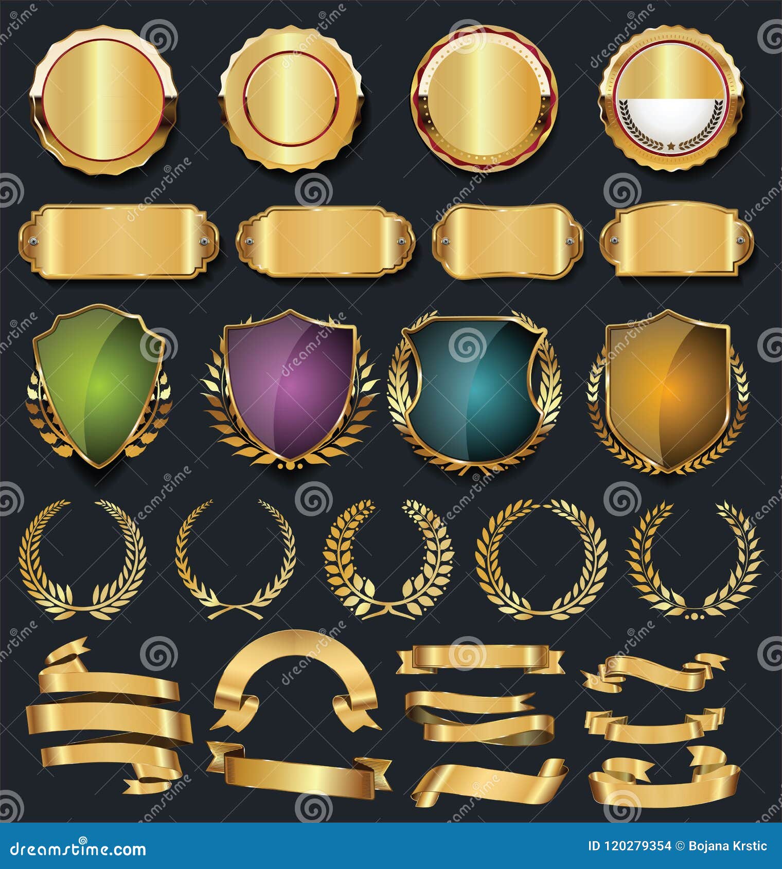 Retro Golden Ribbons Labels and Shields Collection Stock Vector ...