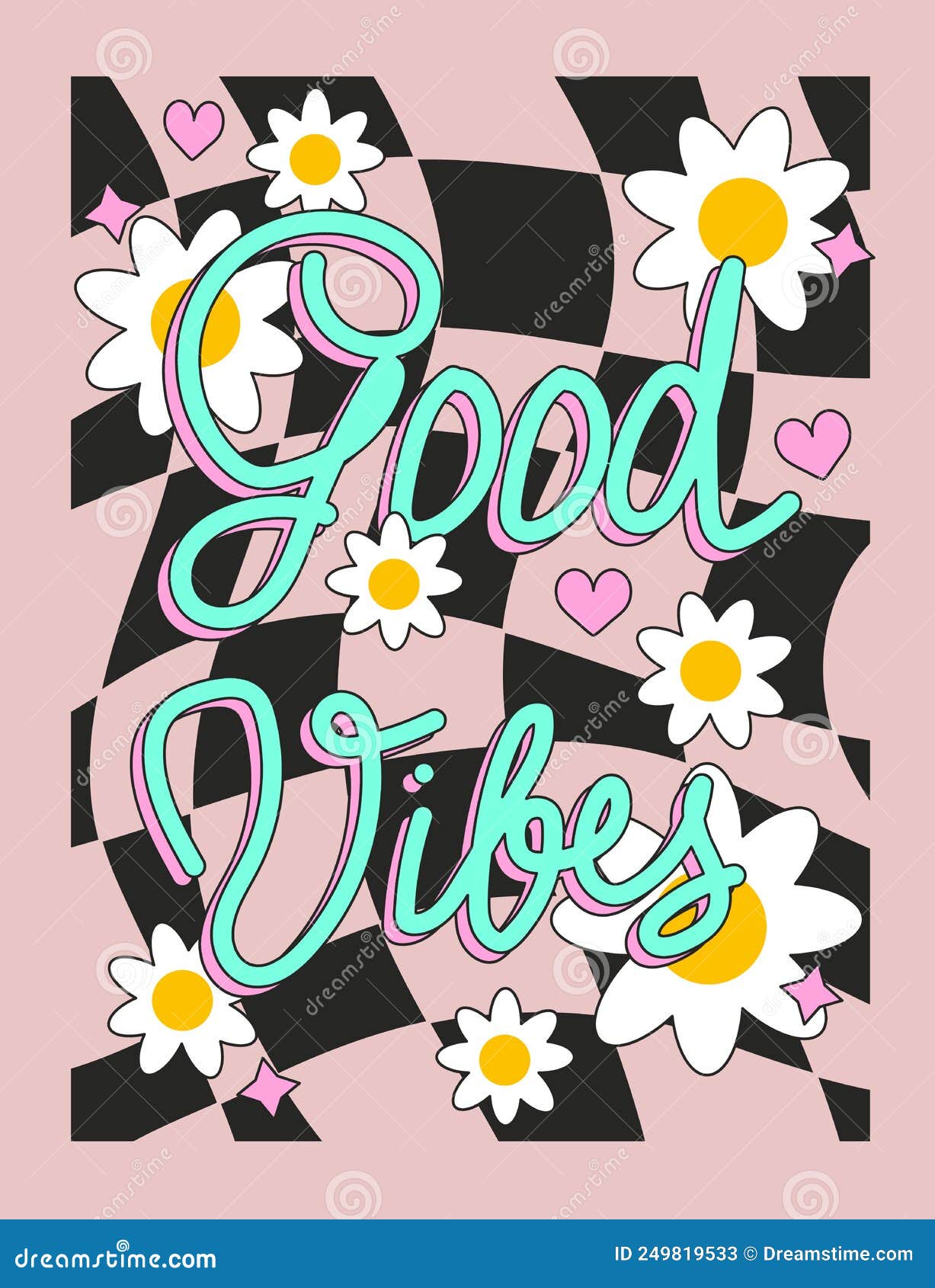 Retro Good Vibes Rainbow Positive Message Boho Graphic Vintage