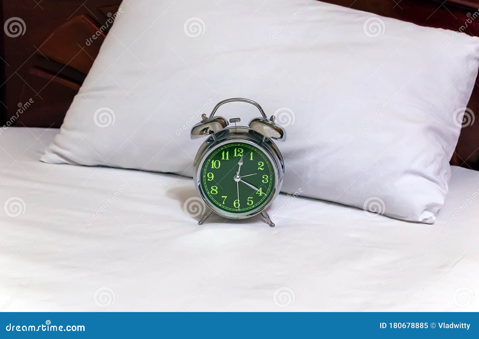 Retro Green Alarm Clock Background Top View Time To Work Stock Image ...