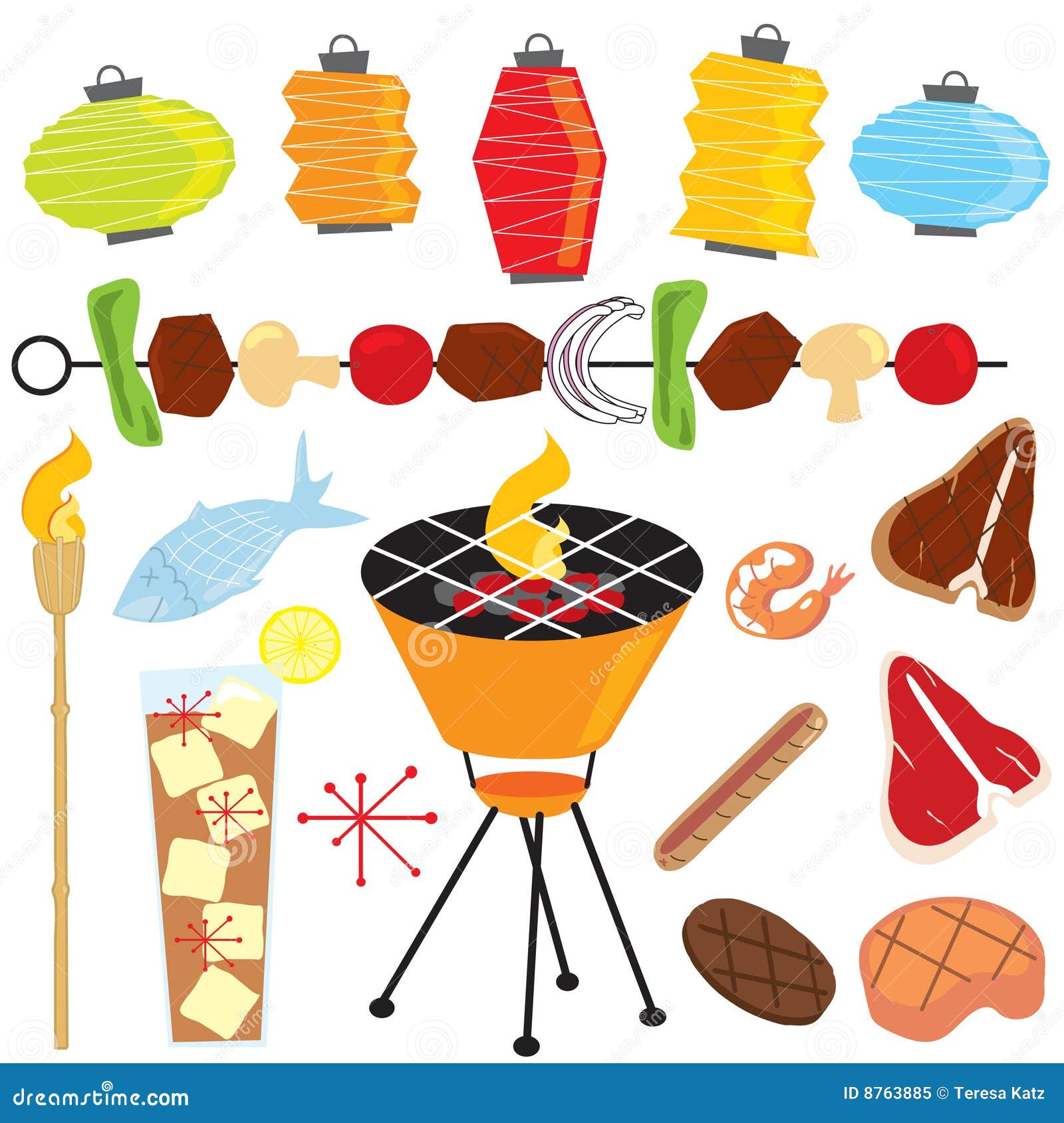 Retro- Grill-Party vektor abbildung. Illustration von fische - 8763885