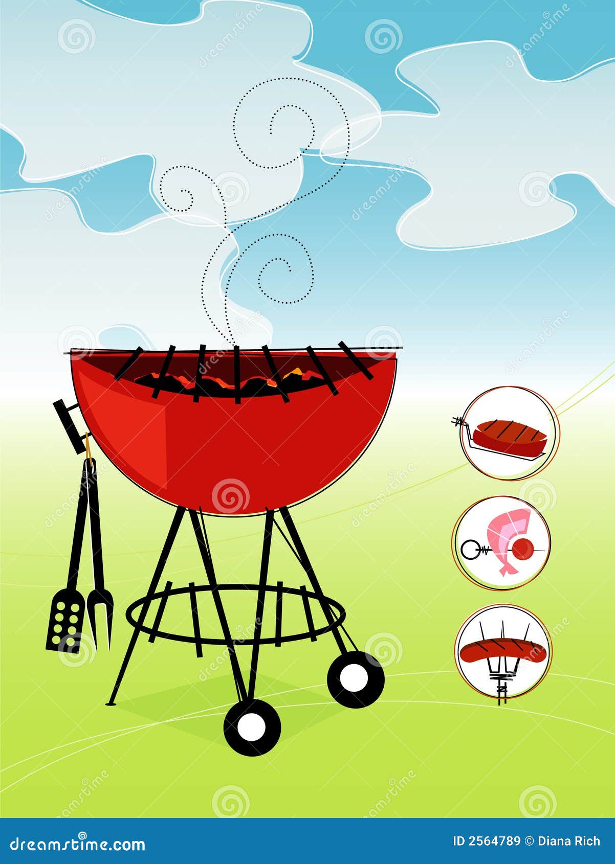 Retro- Grill (Vektor) vektor abbildung. Illustration von hamburger ...