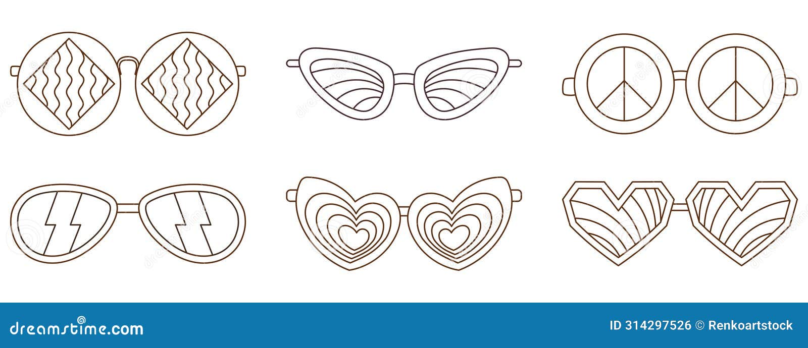 Retro Groovy Sunglasses Collection with Different Patterns Black and ...