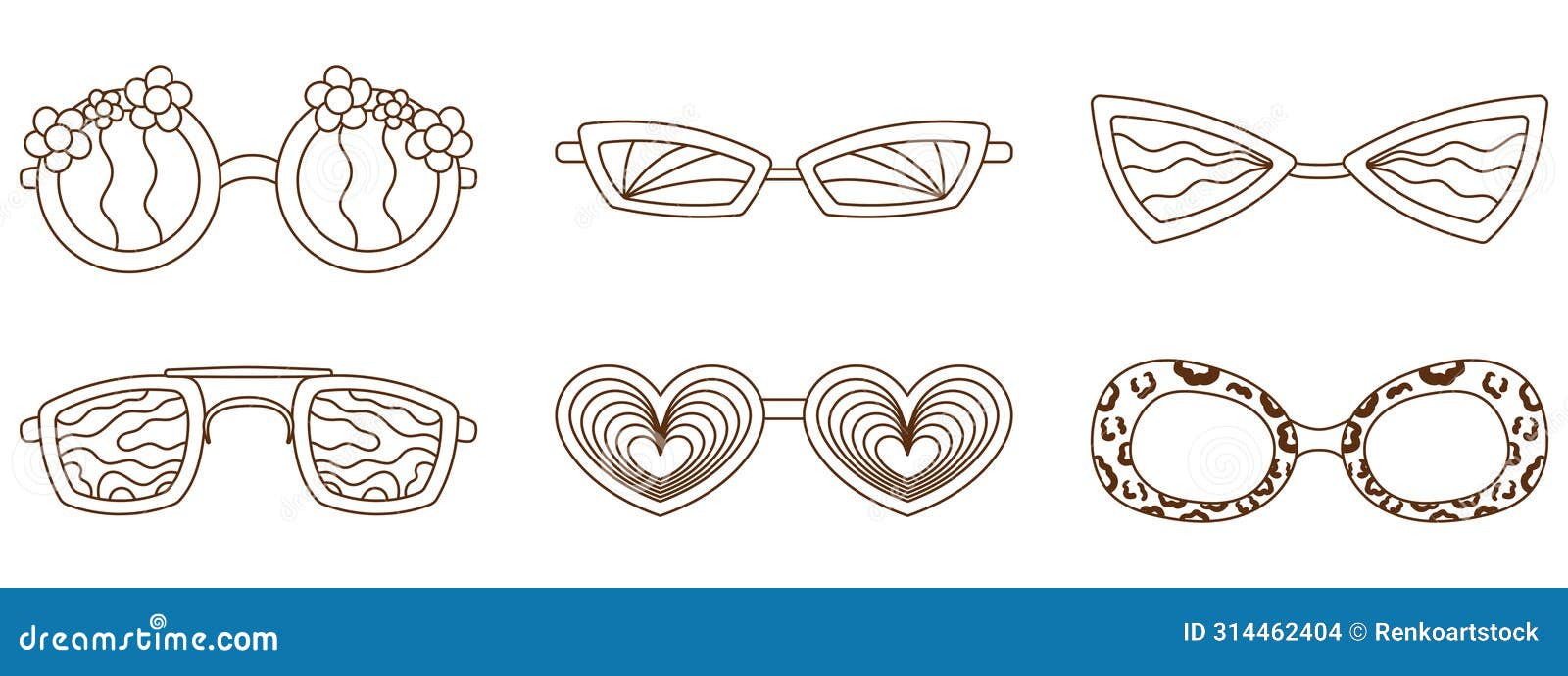 Retro Groovy Sunglasses Collection with Different Patterns Black and ...