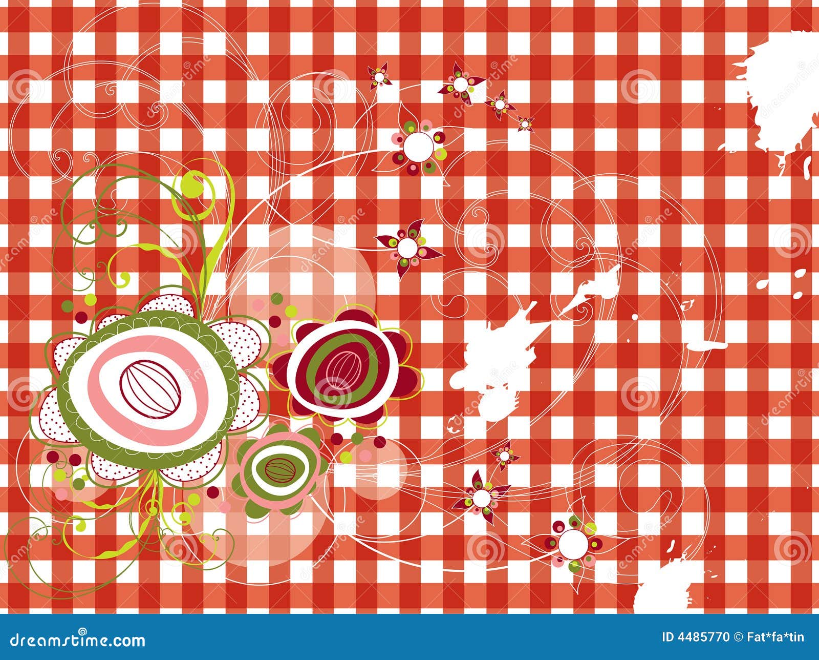 Retro Grunge Flowers on Red Check Stock Vector - Illustration of check ...