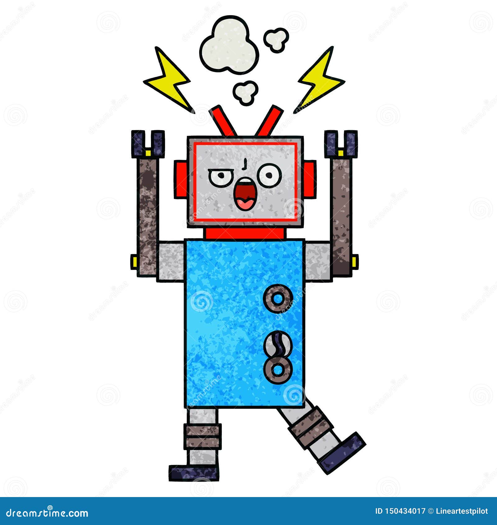 Retro Grunge Texture Cartoon of a Broken Robot Stock Vector ...