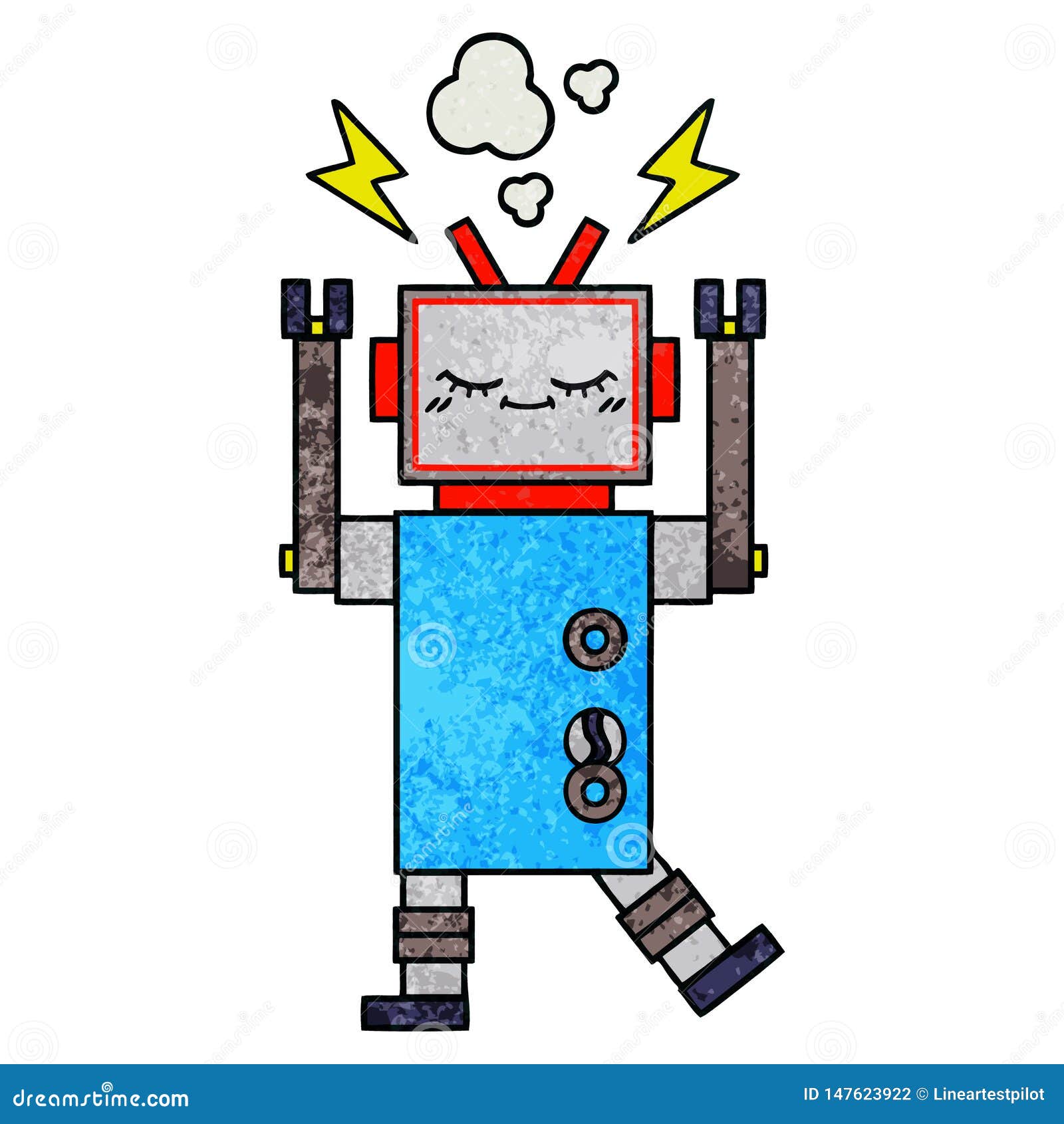 Retro Grunge Texture Cartoon Dancing Robot Stock Vector - Illustration ...