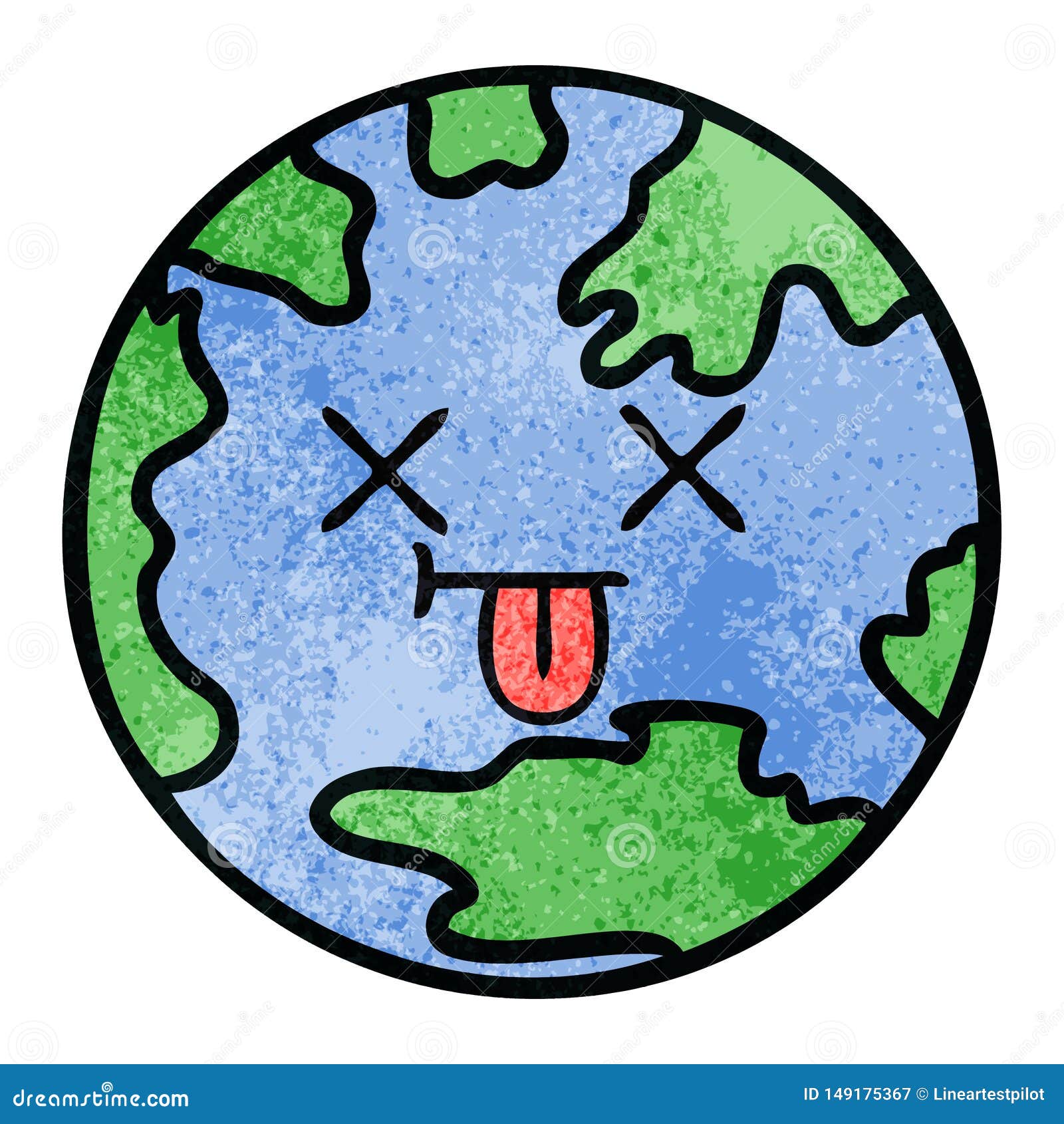 Retro Grunge Texture Cartoon Planet Earth Stock Vector - Illustration ...