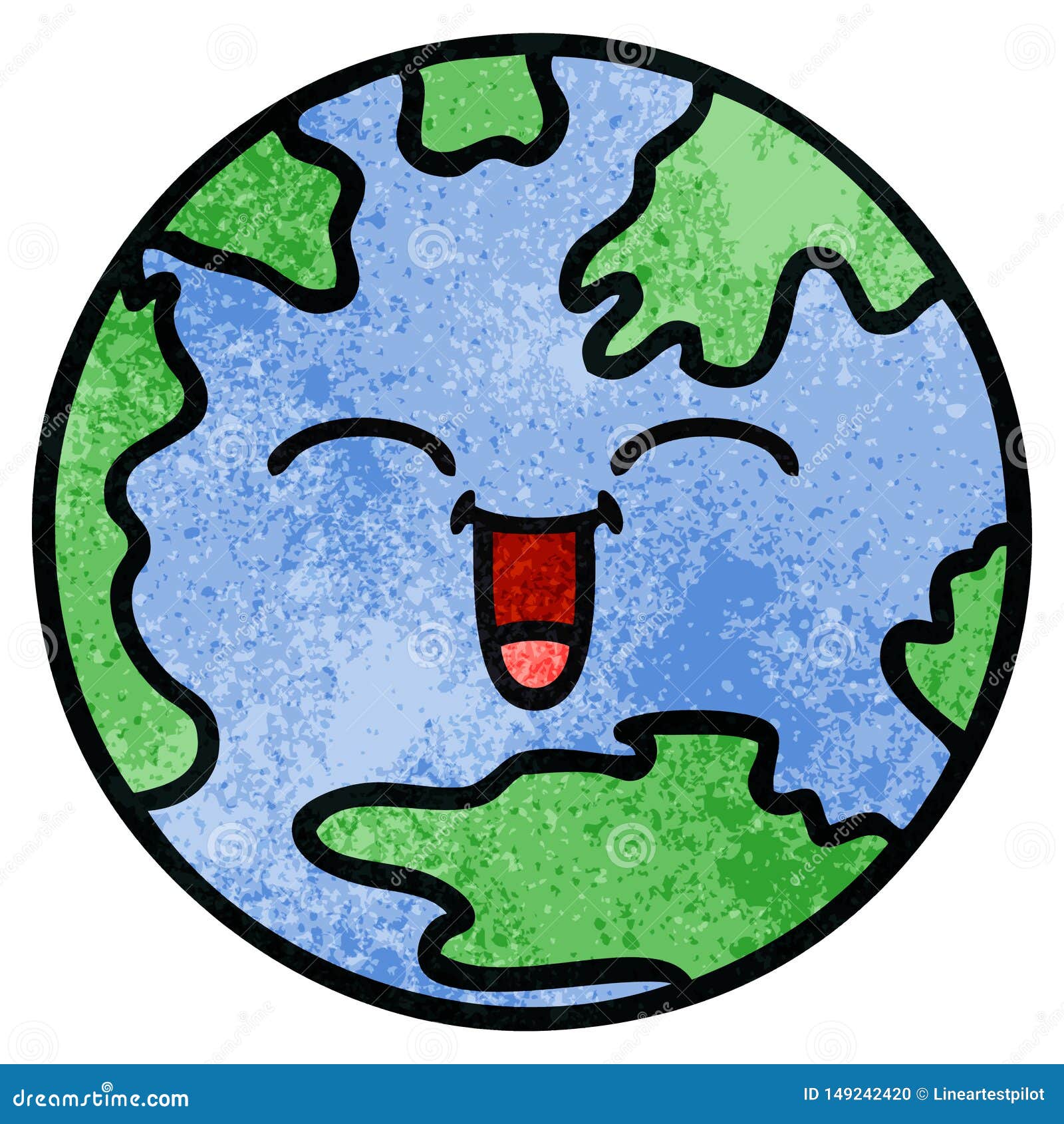 Retro Grunge Texture Cartoon Planet Earth Stock Vector - Illustration ...
