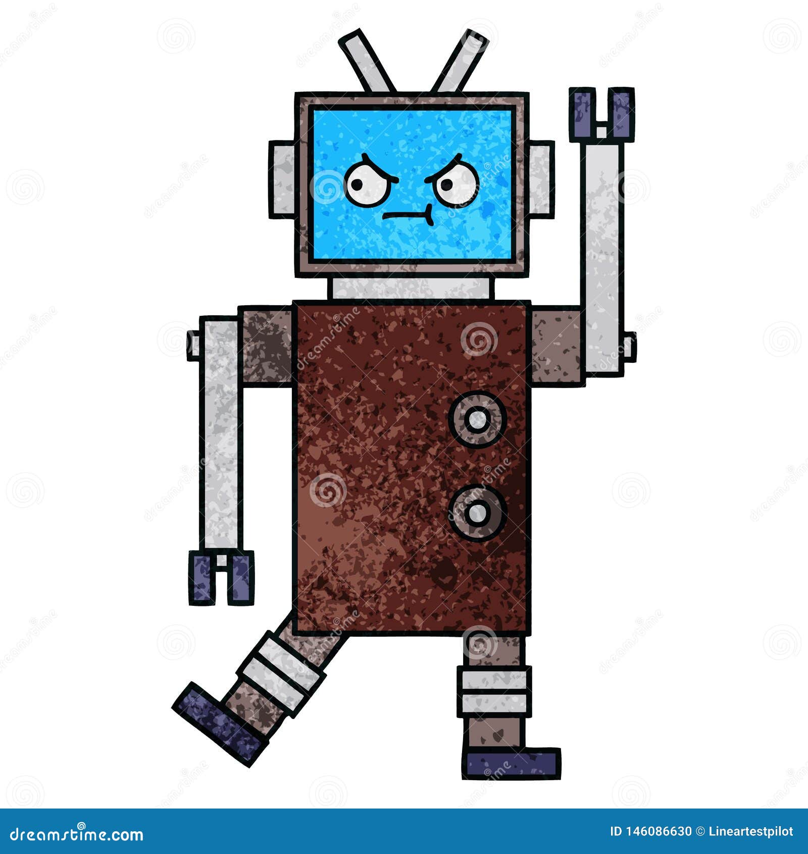 Retro Grunge Texture Cartoon Of A Robot Vector Illustration ...