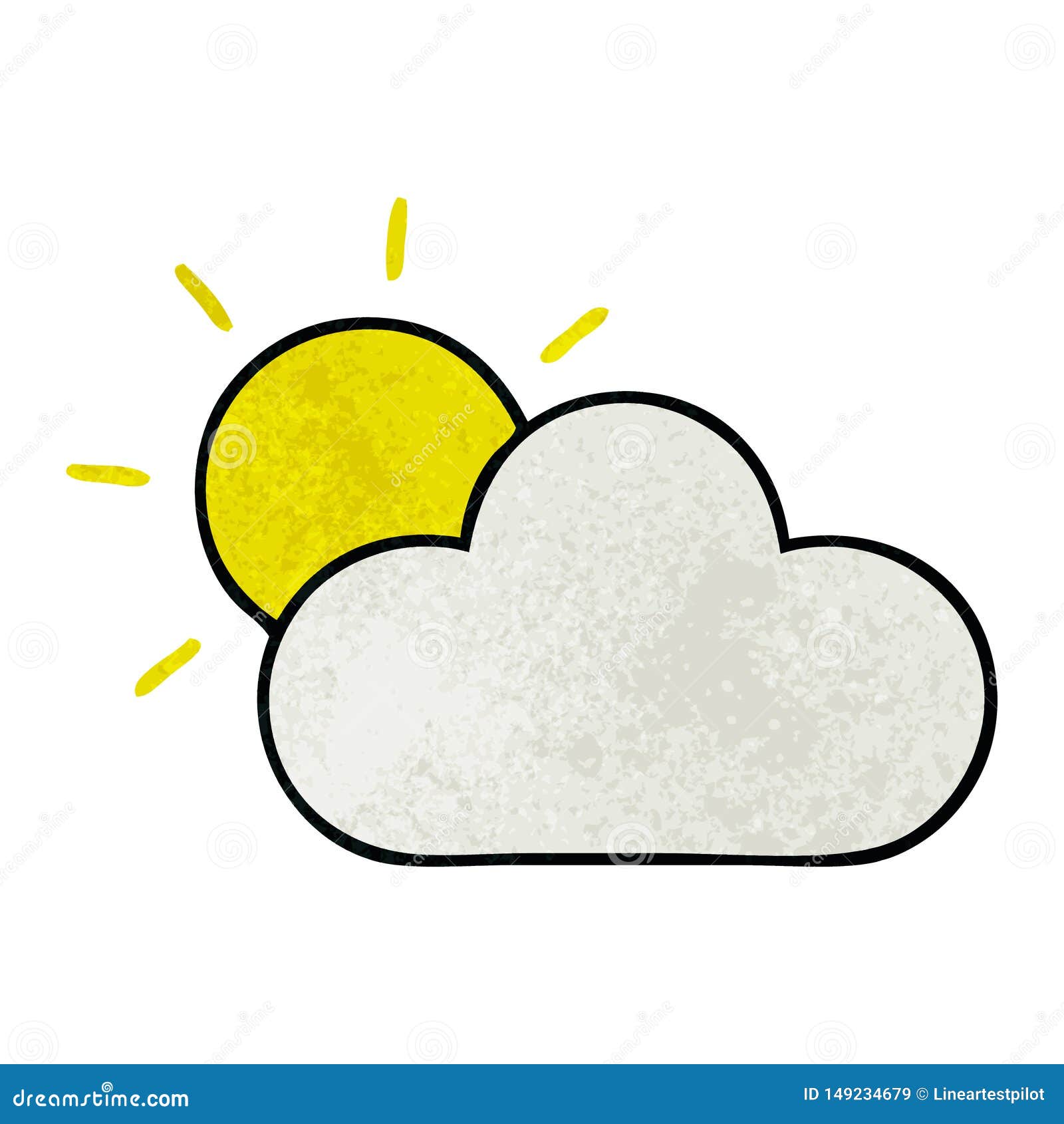 Retro Grunge Texture Cartoon Sunshine and Cloud Stock Vector ...