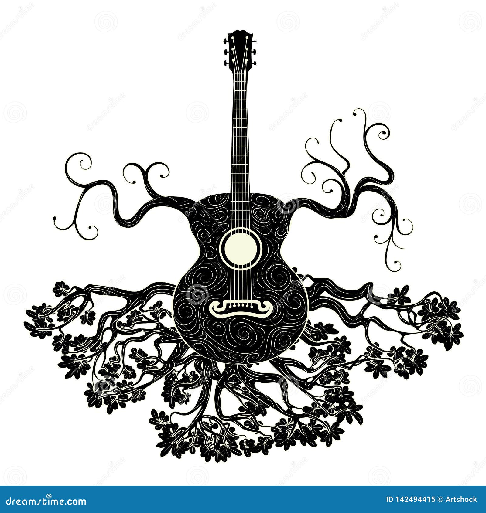 Retro guitar tree stock vector. Illustration of design - 142494415