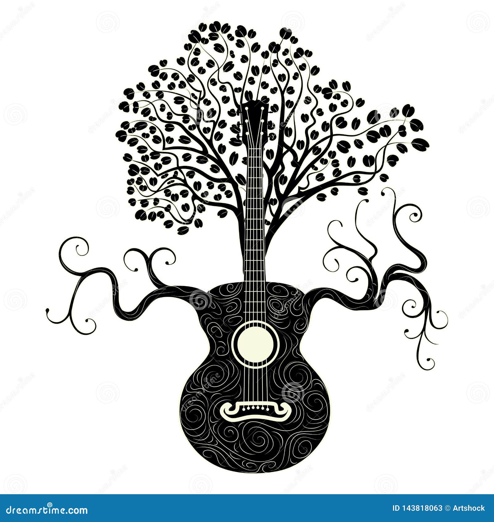 Retro guitar tree stock vector. Illustration of musical - 143818063