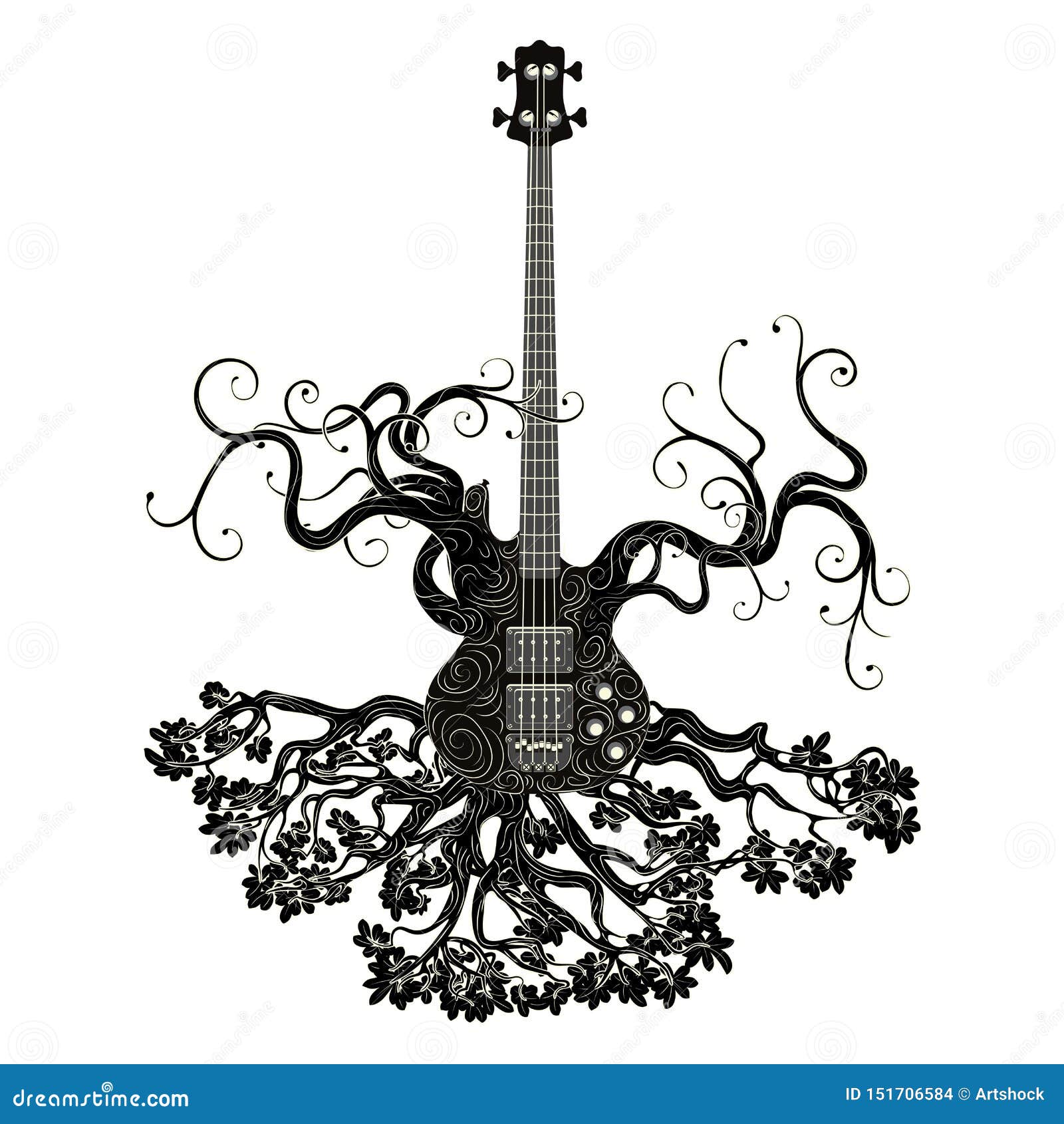 Retro guitar tree stock vector. Illustration of festival - 151706584