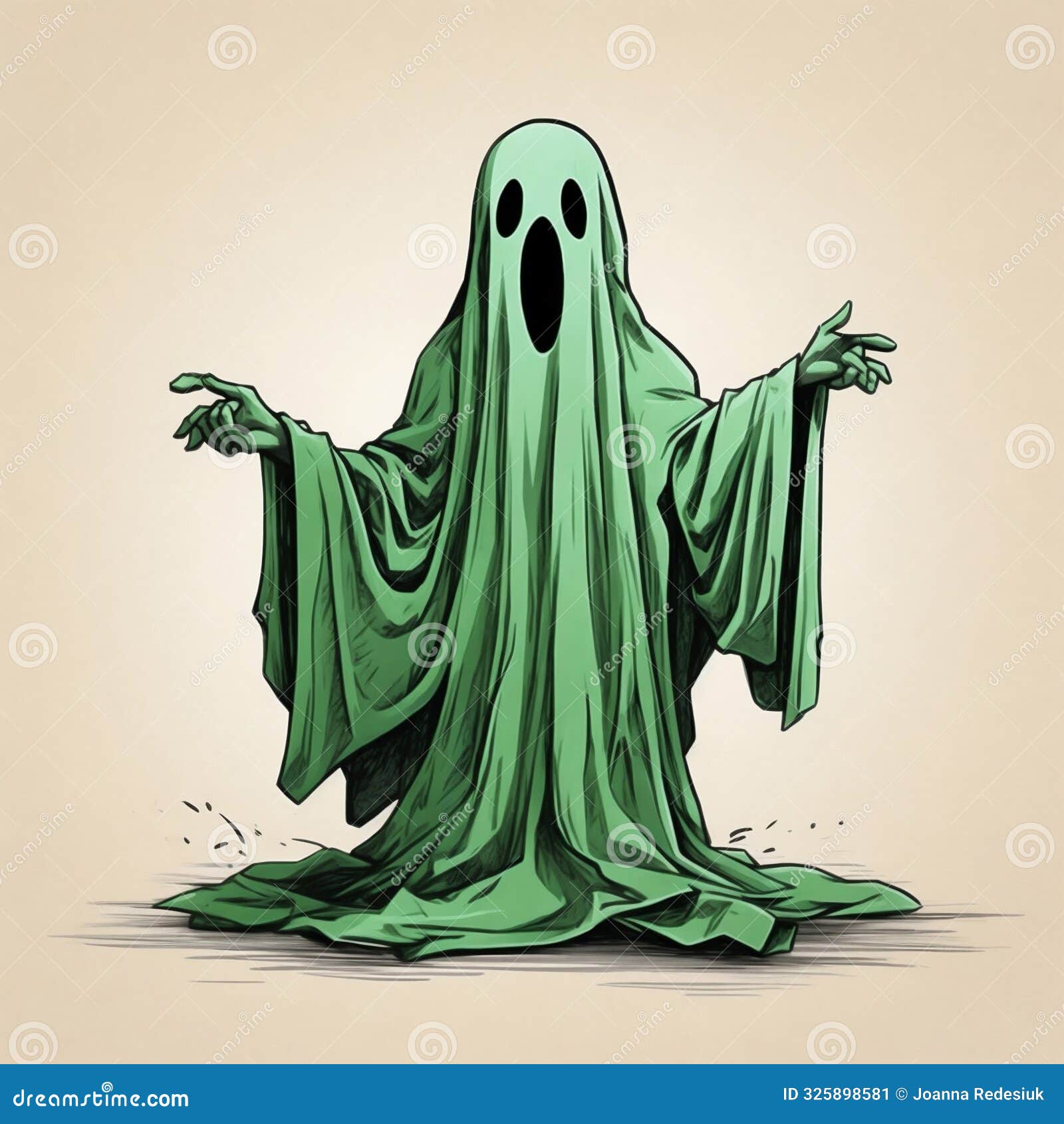 Retro Halloween Graphics with a Big Scary Ghost Stock Illustration ...