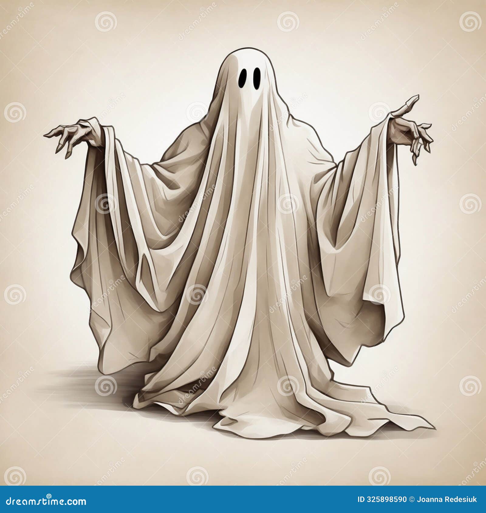 Retro Halloween Graphics with a Big Scary Ghost Stock Illustration ...