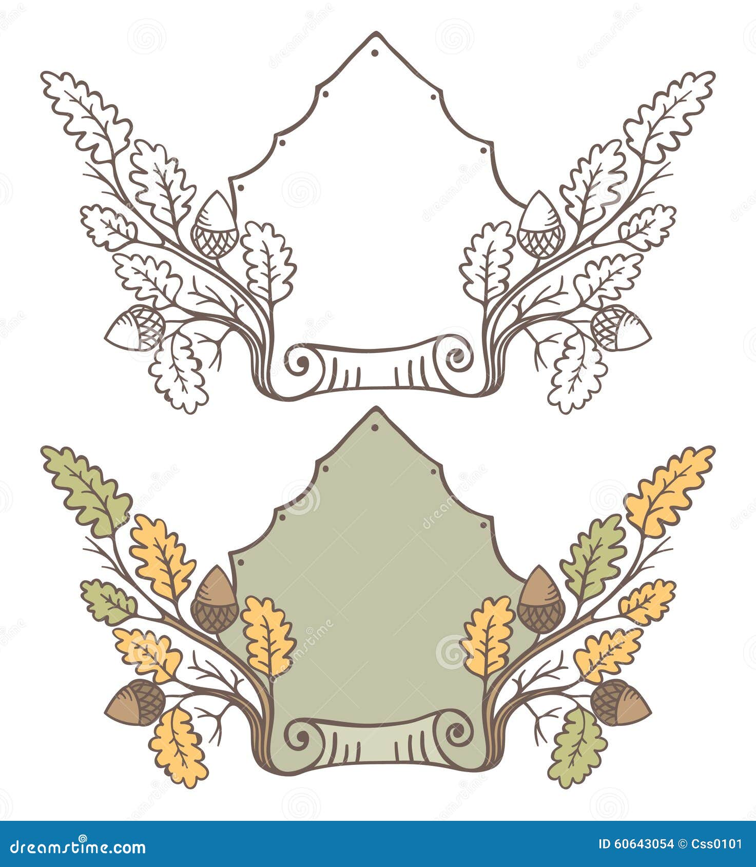 Retro Hand Draw Decorative Oak Branch Frame. Vintage Vector Design ...