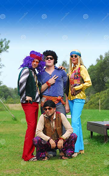 Retro hippie party group stock image. Image of female - 3377353